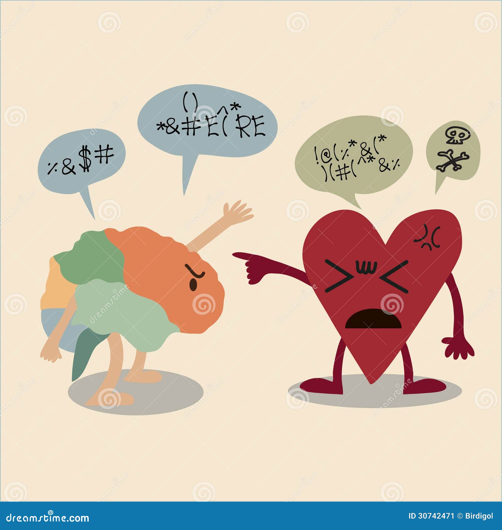 Vector Cartoon of Conflict between Brain and Heart Stock Vector ...