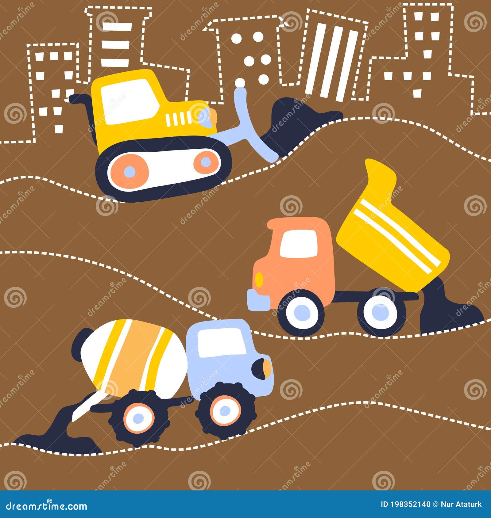 Vector Cartoon of Construction Vehicles Stock Vector - Illustration of ...