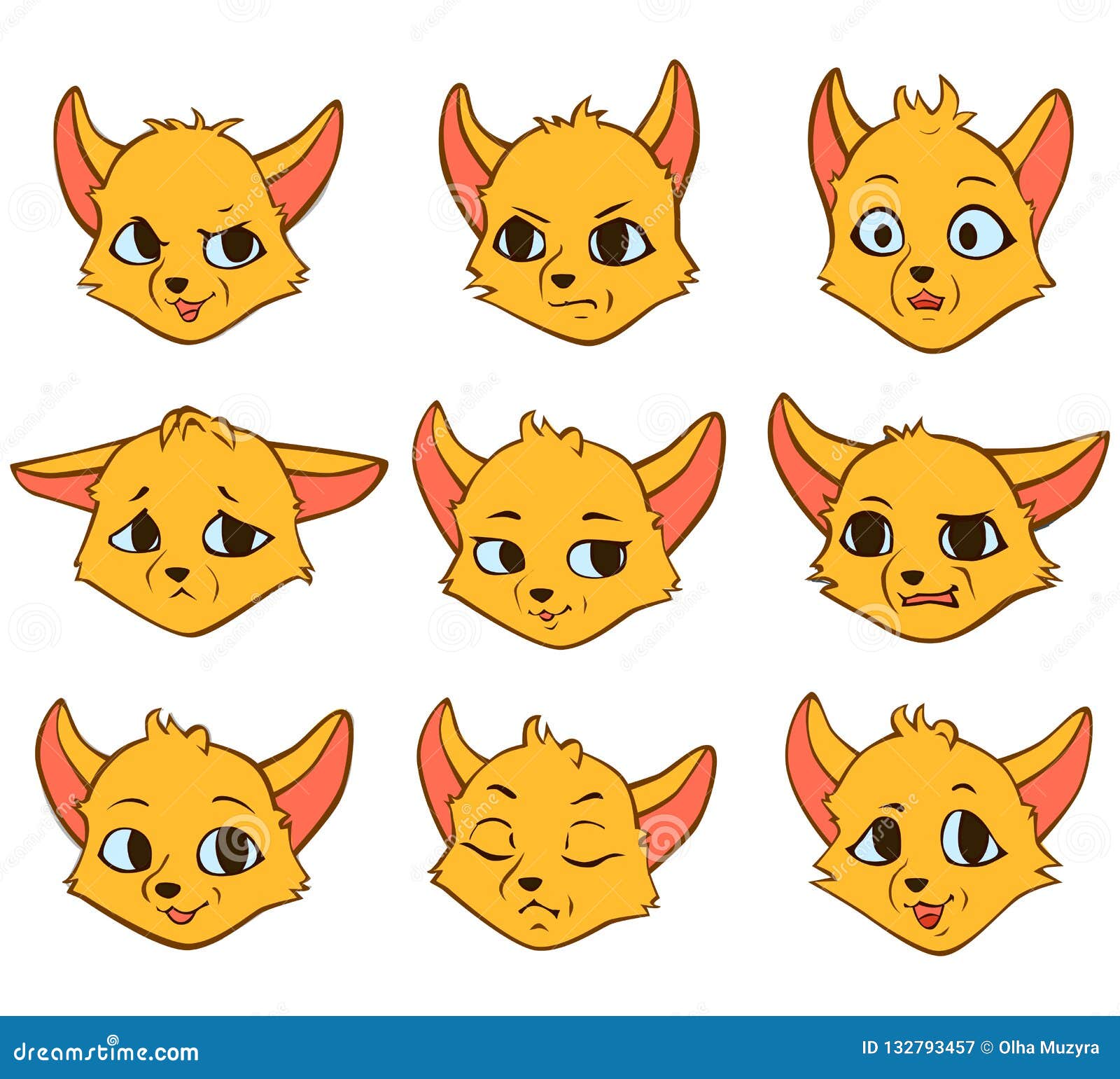 Vector Cartoon Contour Emotion of Yellow Fox Stock Vector ...