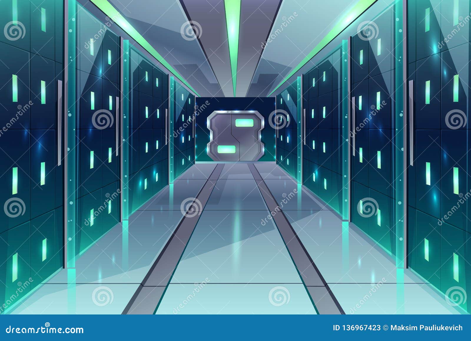 Vector Corridor in Spaceship, Server Center, Datacenter Stock Vector ...