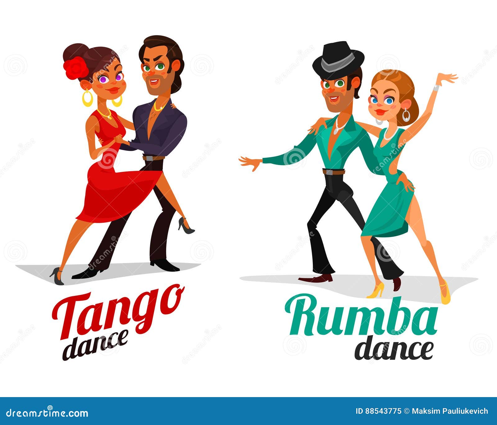 Vector Cartoon of a Couples Dancing Tango and Rumba Stock Vector ...