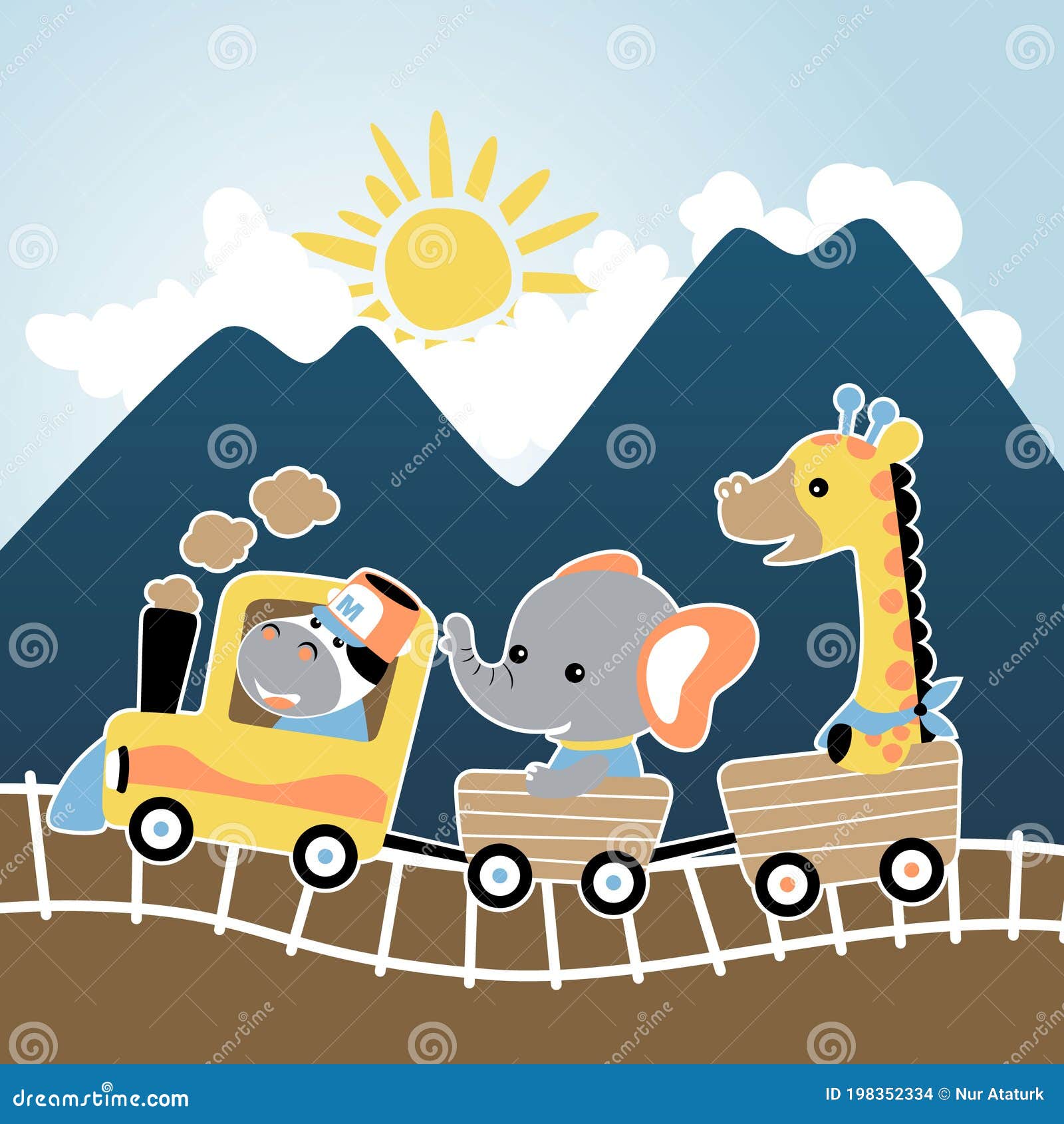 Cow, Elephant Ang Giraffe on Steam Train Stock Vector - Illustration of ...