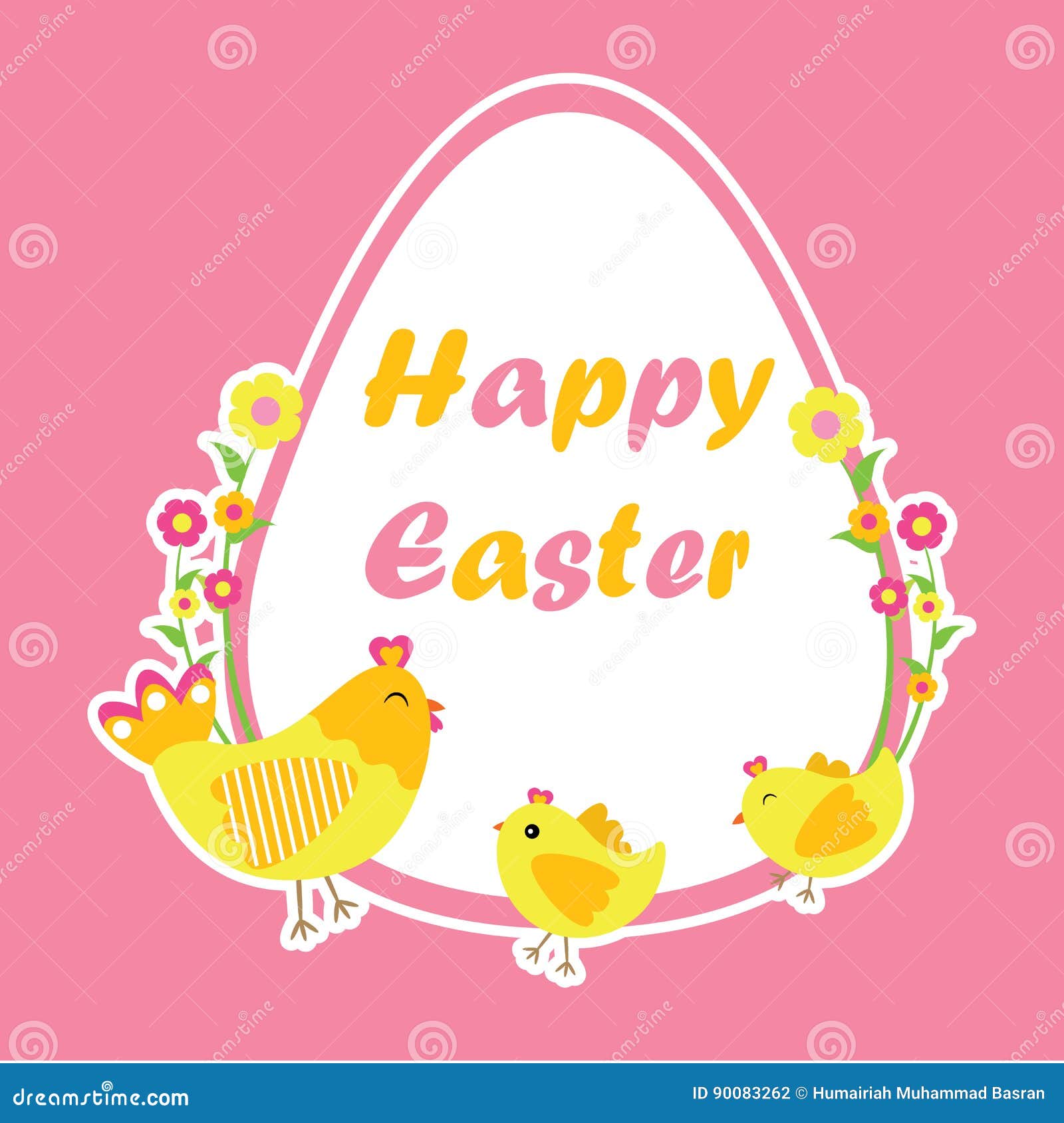 Vector Cartoon of Cute Chicken and Chick on Egg Frame Stock ...