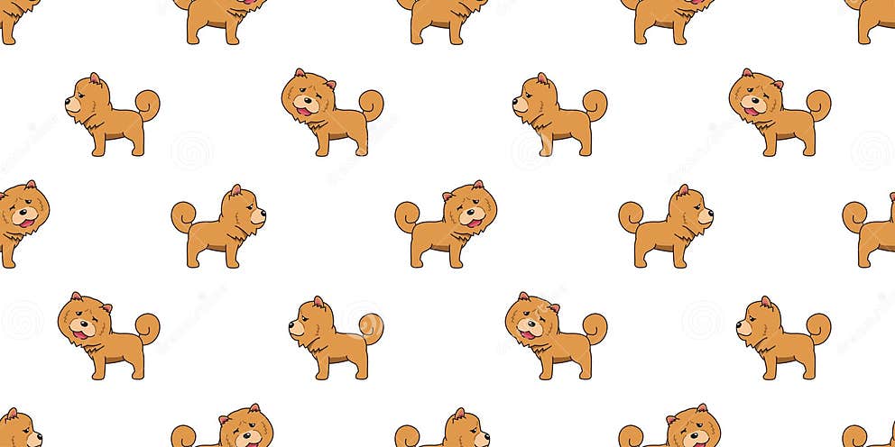 Vector Cartoon Cute Chow Chow Dog Seamless Pattern Background Stock ...