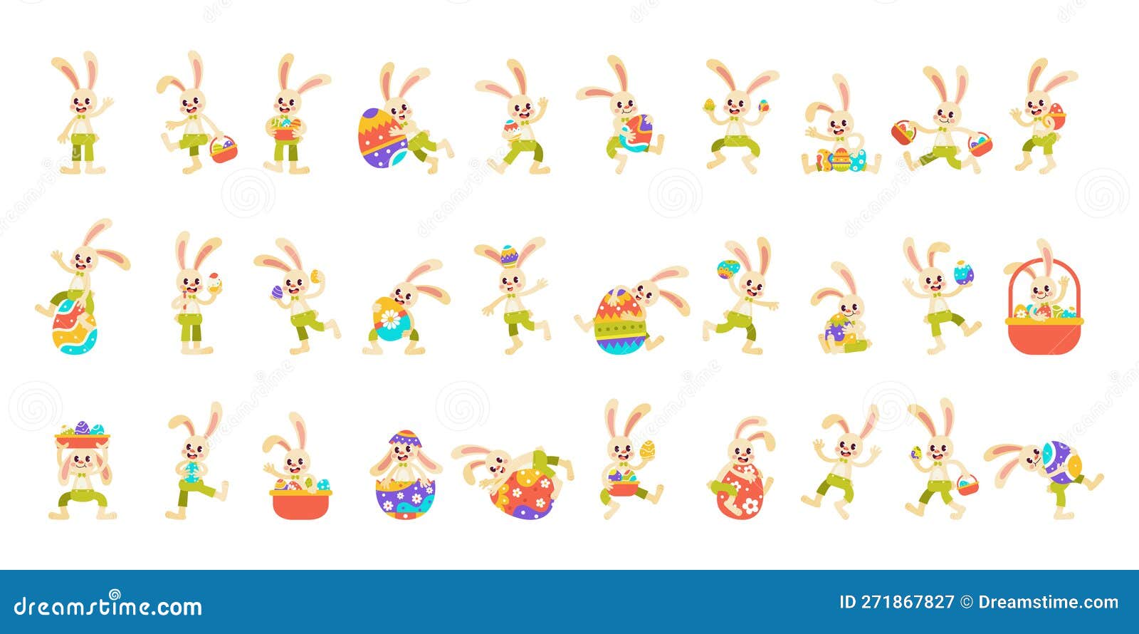 Vector Cartoon Cute Easter Bunny Characters Set Isolated Stock Vector ...
