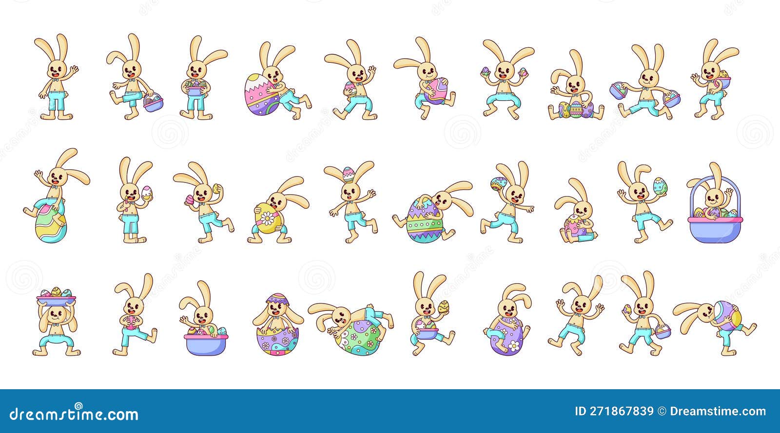 Vector Cartoon Cute Easter Bunny Characters Set Isolated Stock Vector ...