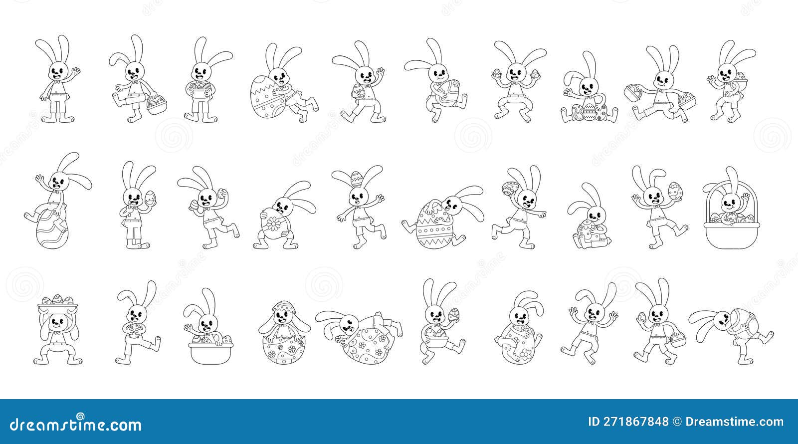 Vector Cartoon Cute Easter Bunny Characters Set Isolated Stock Vector ...