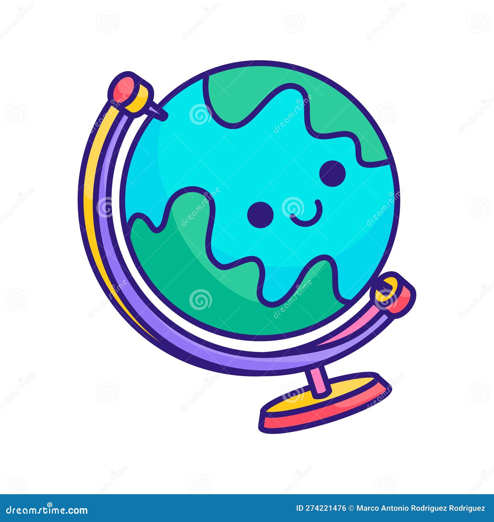 Vector Cartoon Cute Globe School Kawaii Illustration Stock Vector ...