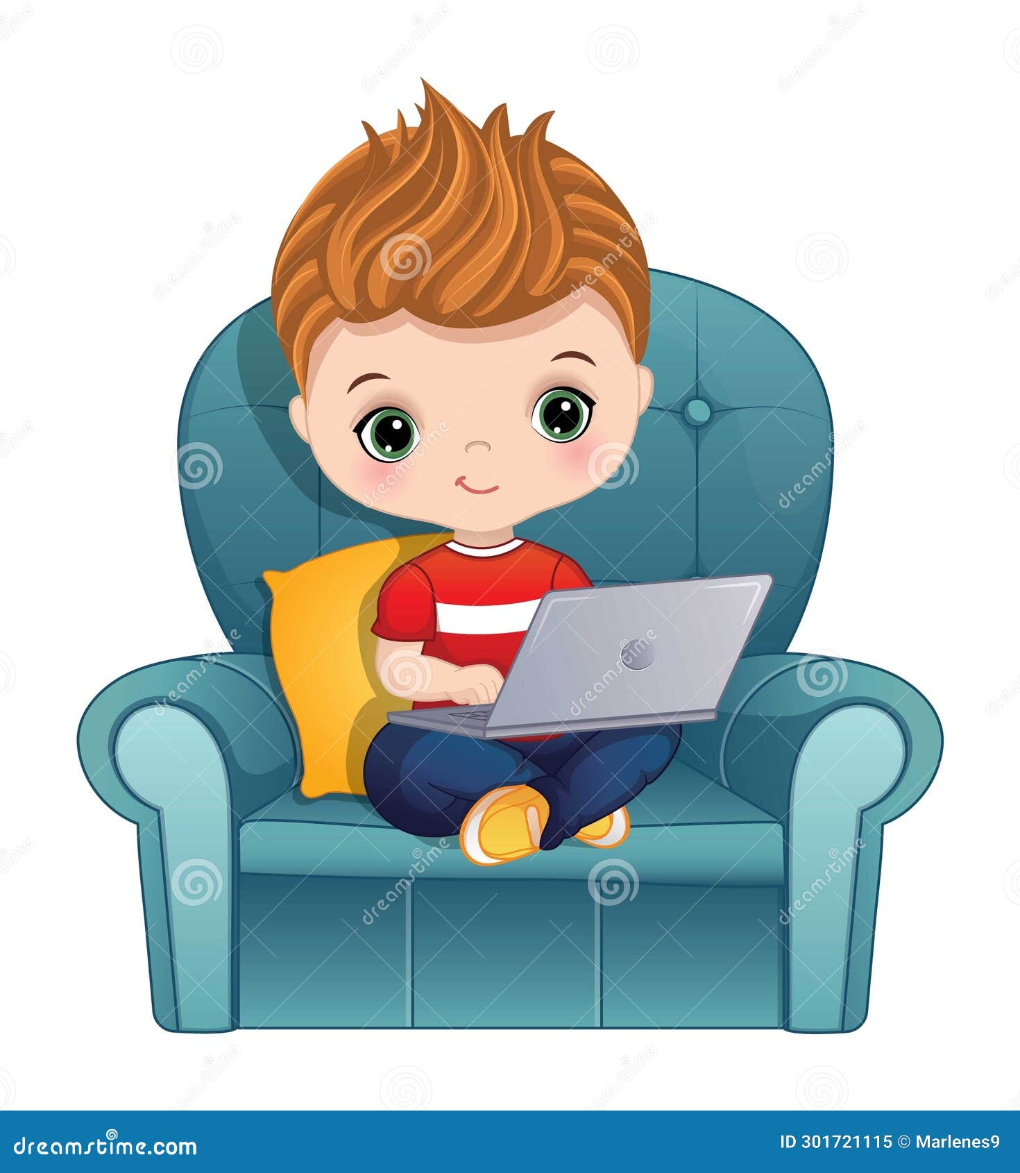 Vector Cartoon Cute Little Boy with Laptop Stock Illustration ...