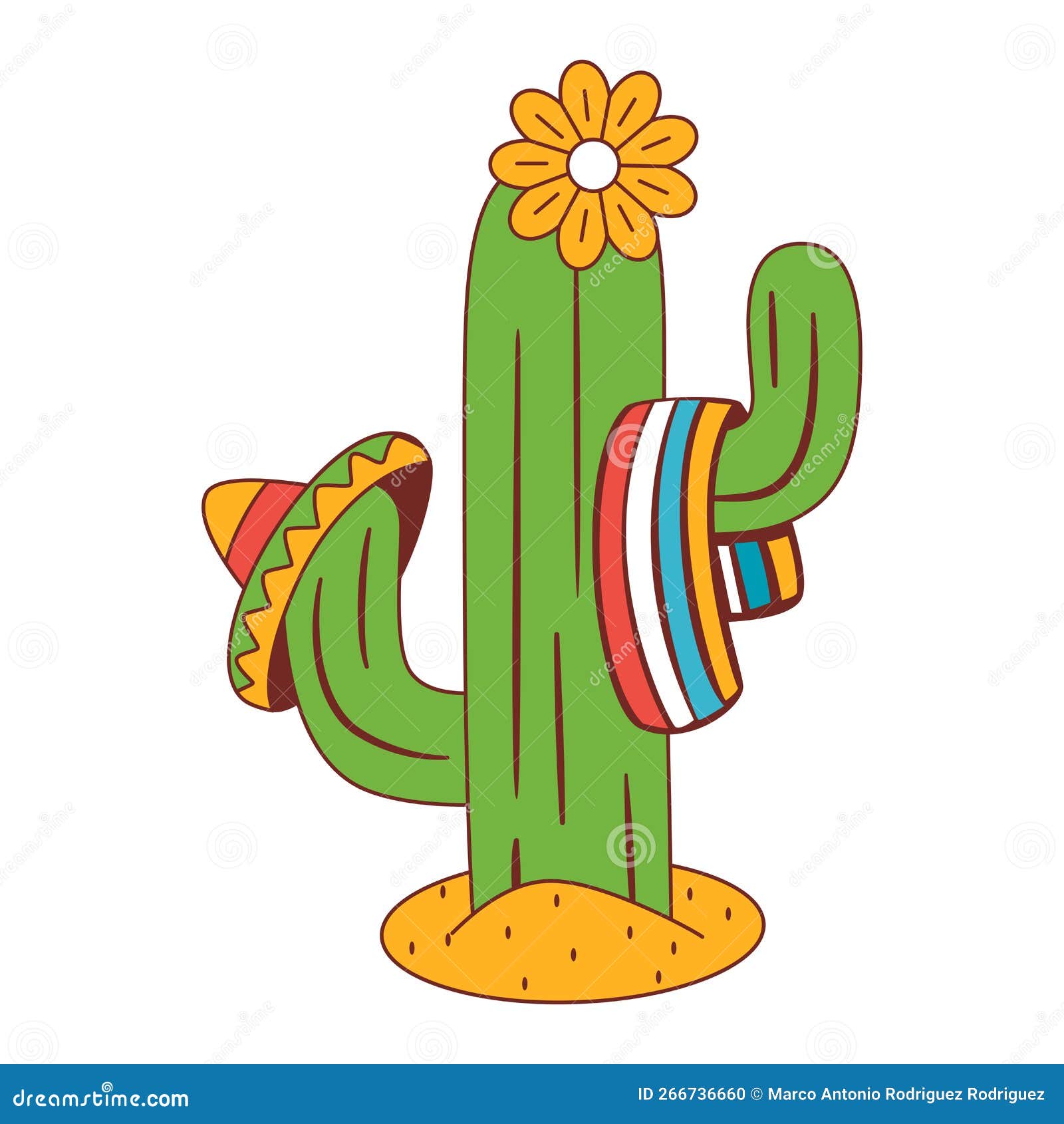 Vector Cartoon Cute Mexican Cactus Llustration Isolated Stock Vector ...