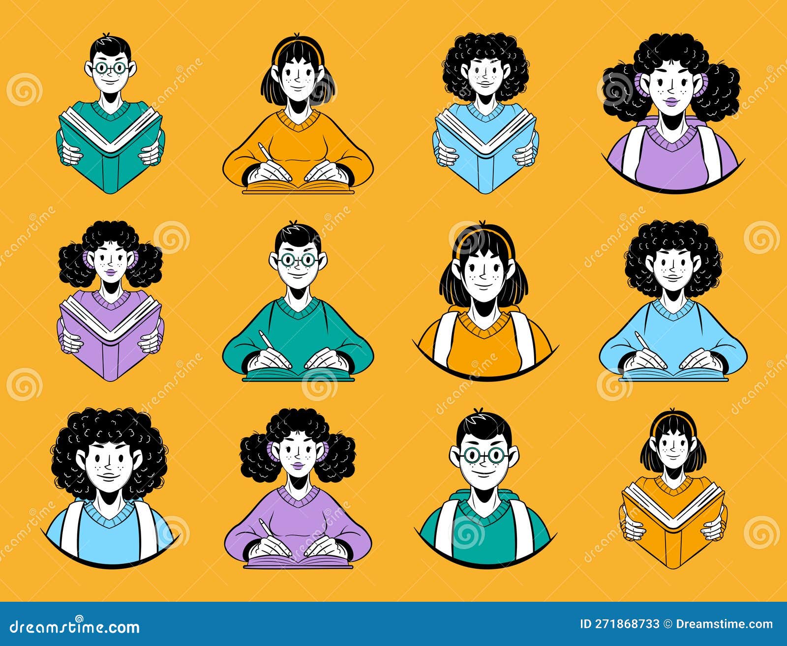 Vector Cartoon Cute Young People Characters Stickers Isolated Set Stock ...