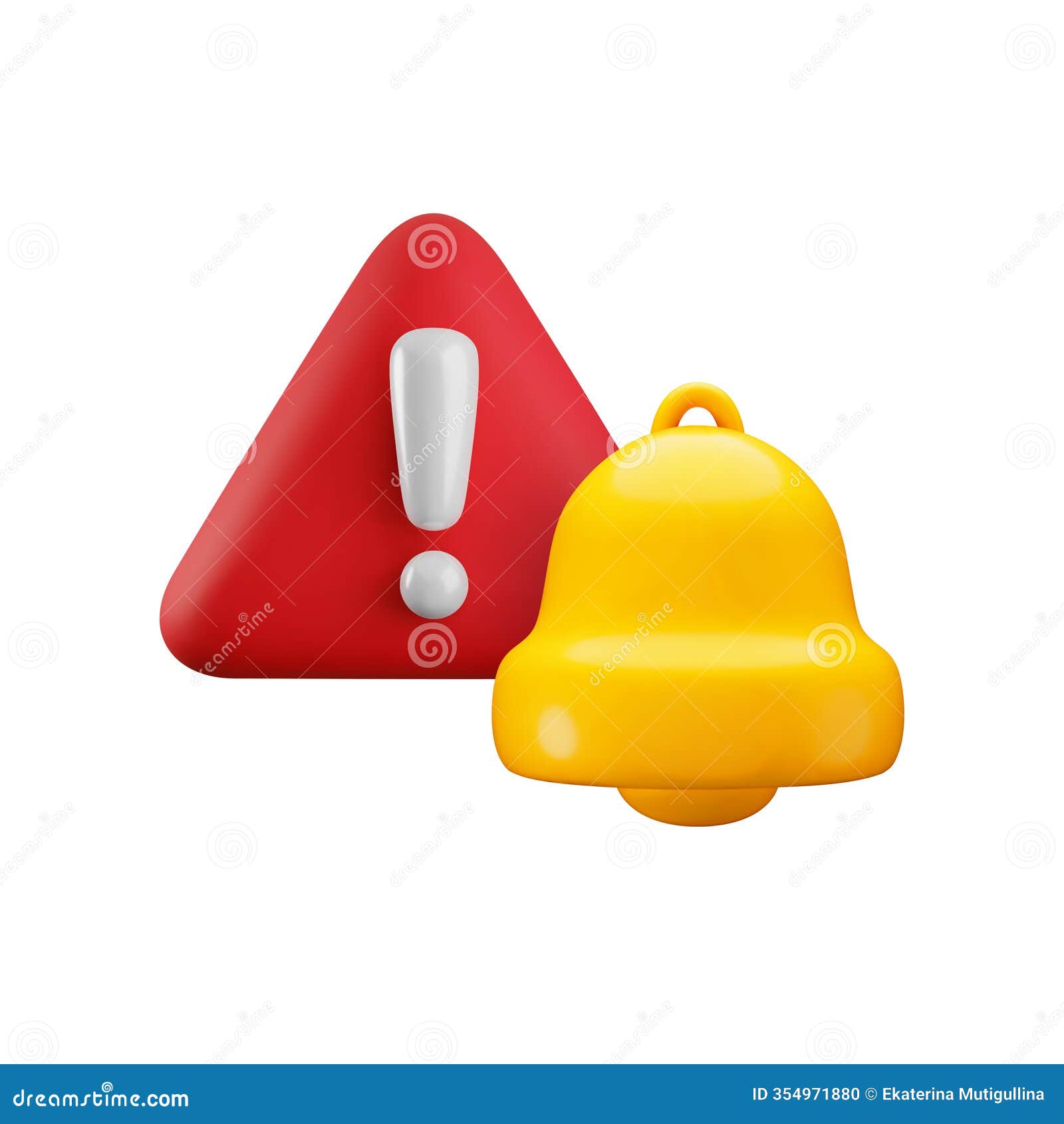 Vector Cartoon 3d Attention Bell Notification Sign. Cute Realistic ...