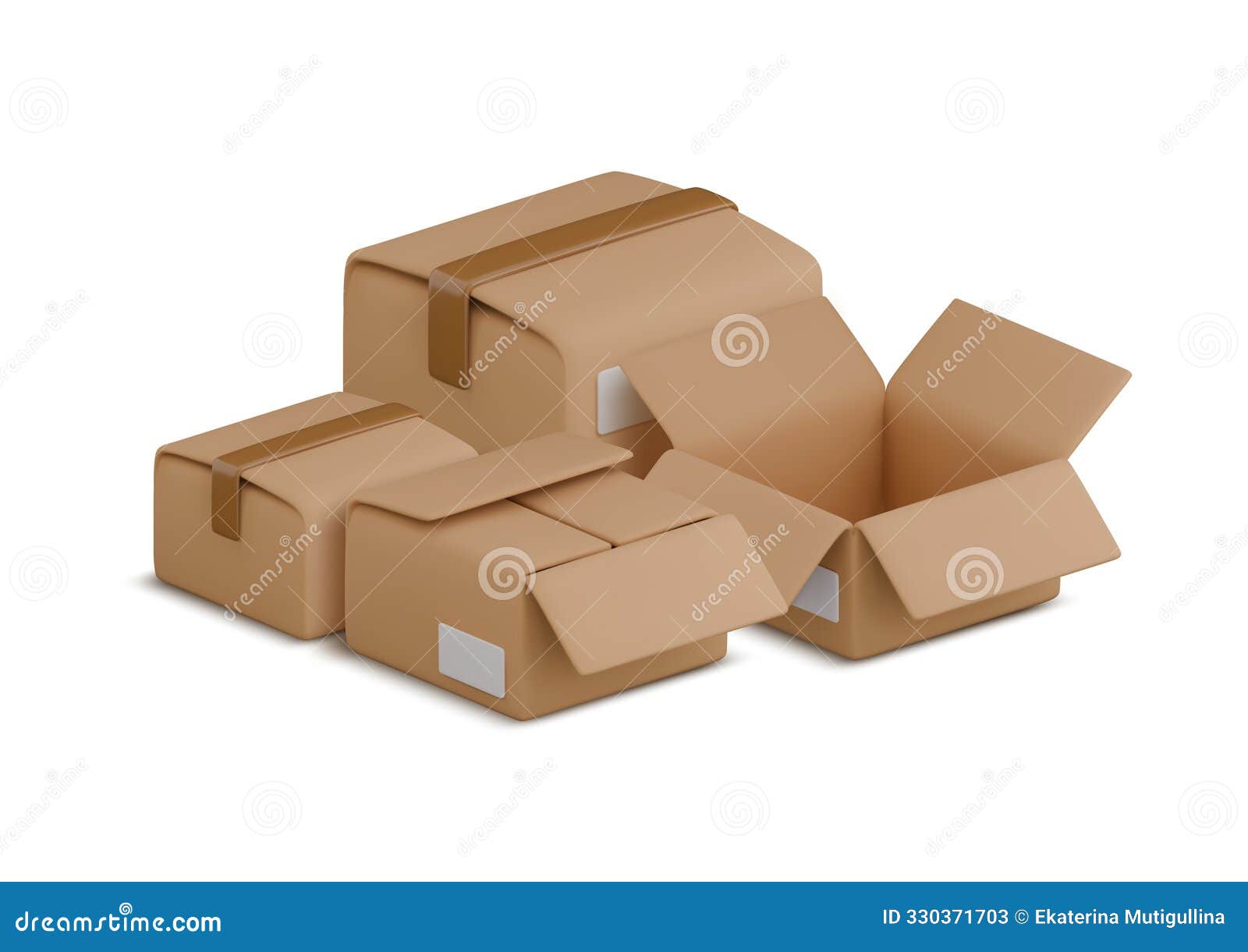 Vector Cartoon 3d Boxes Pile Illustration. Cute Stack of Opened and ...