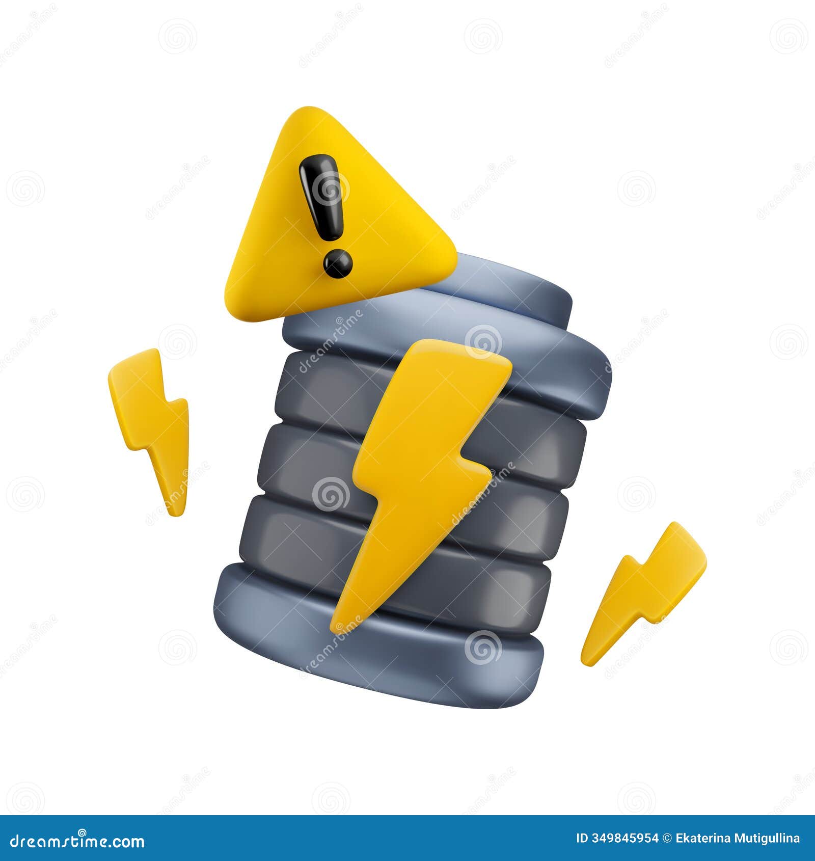 Vector Cartoon 3d Charging Battery With Warning Sign, Lightning ...