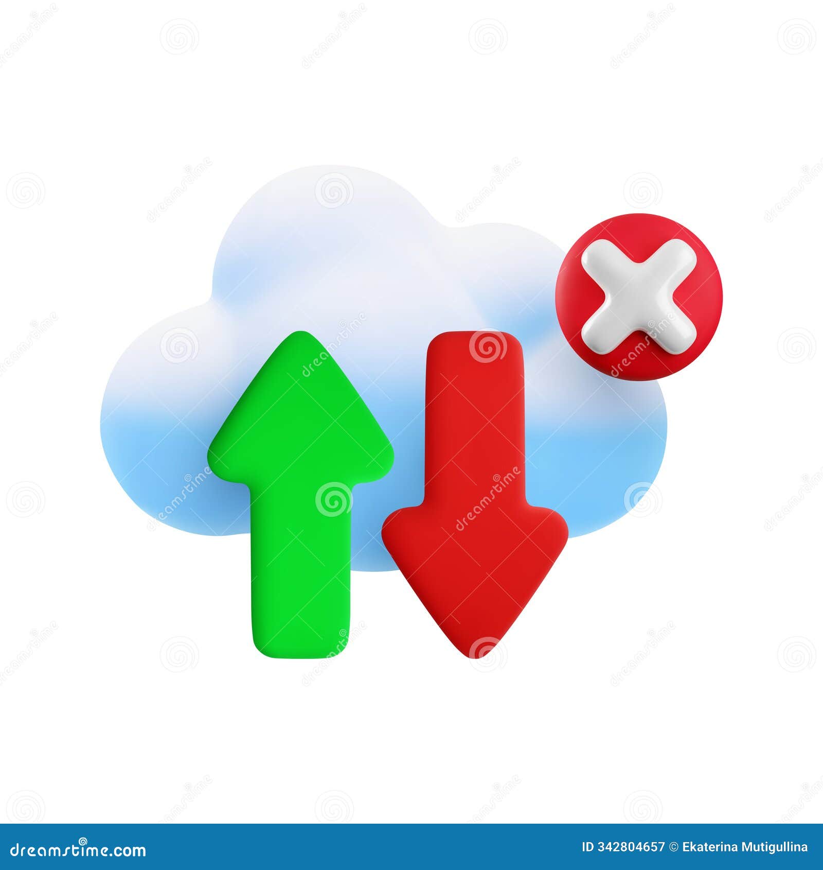 Vector Cartoon 3d Cloud Computing Error Icon. Realistic Render of Cloud, Upload Download Arrows ...