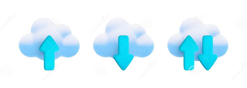 Vector Cartoon 3d Cloud Computing Icon Set. Realistic Render of Cloud and Blue Download, Upload ...