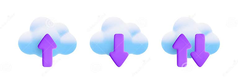 Vector Cartoon 3d Cloud Computing Icon Set. Realistic Render of Cloud ...