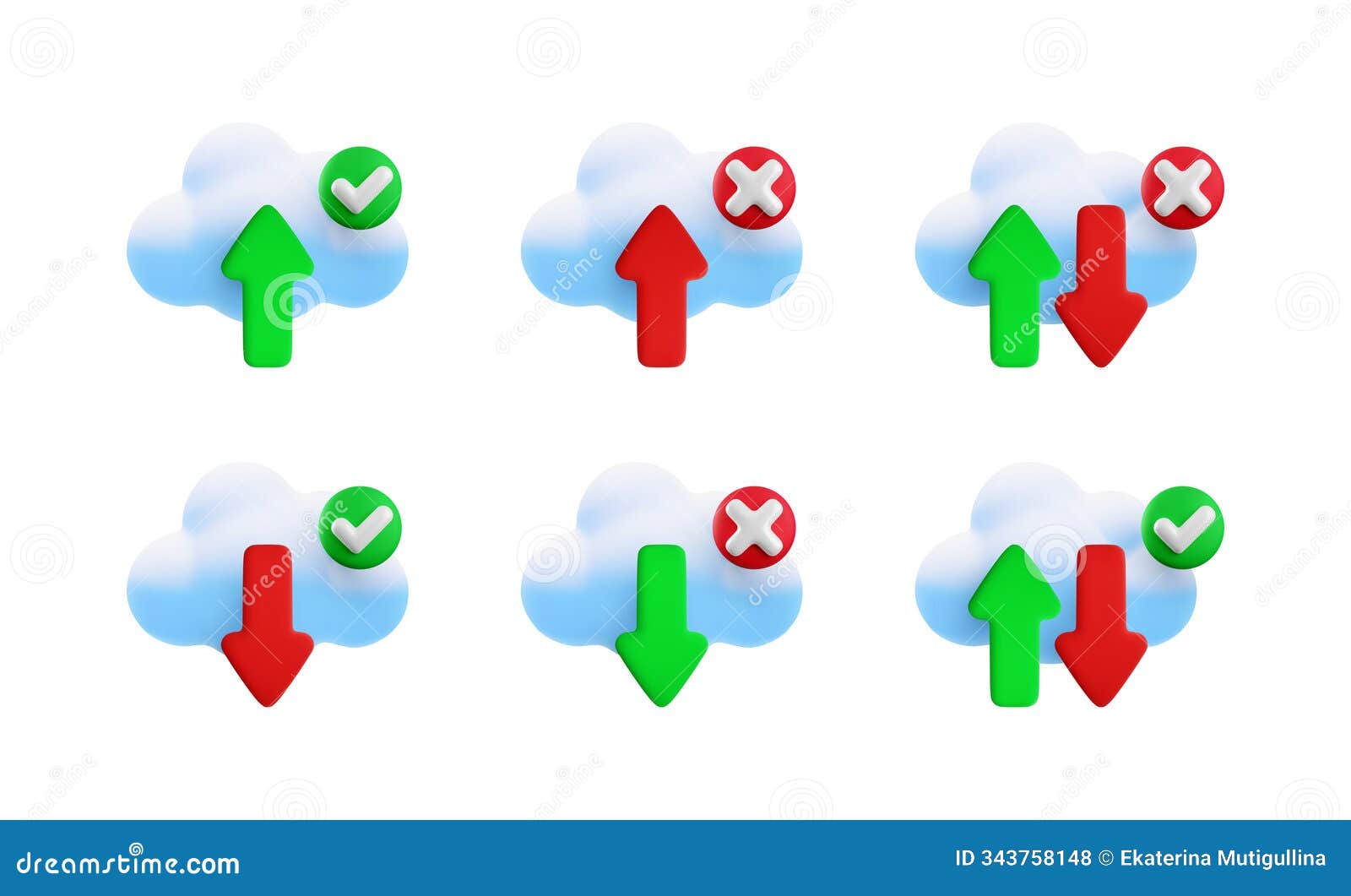 Vector Cartoon 3d Cloud Computing Icon Set. Realistic Render of Cloud, Upload Download Arrows ...