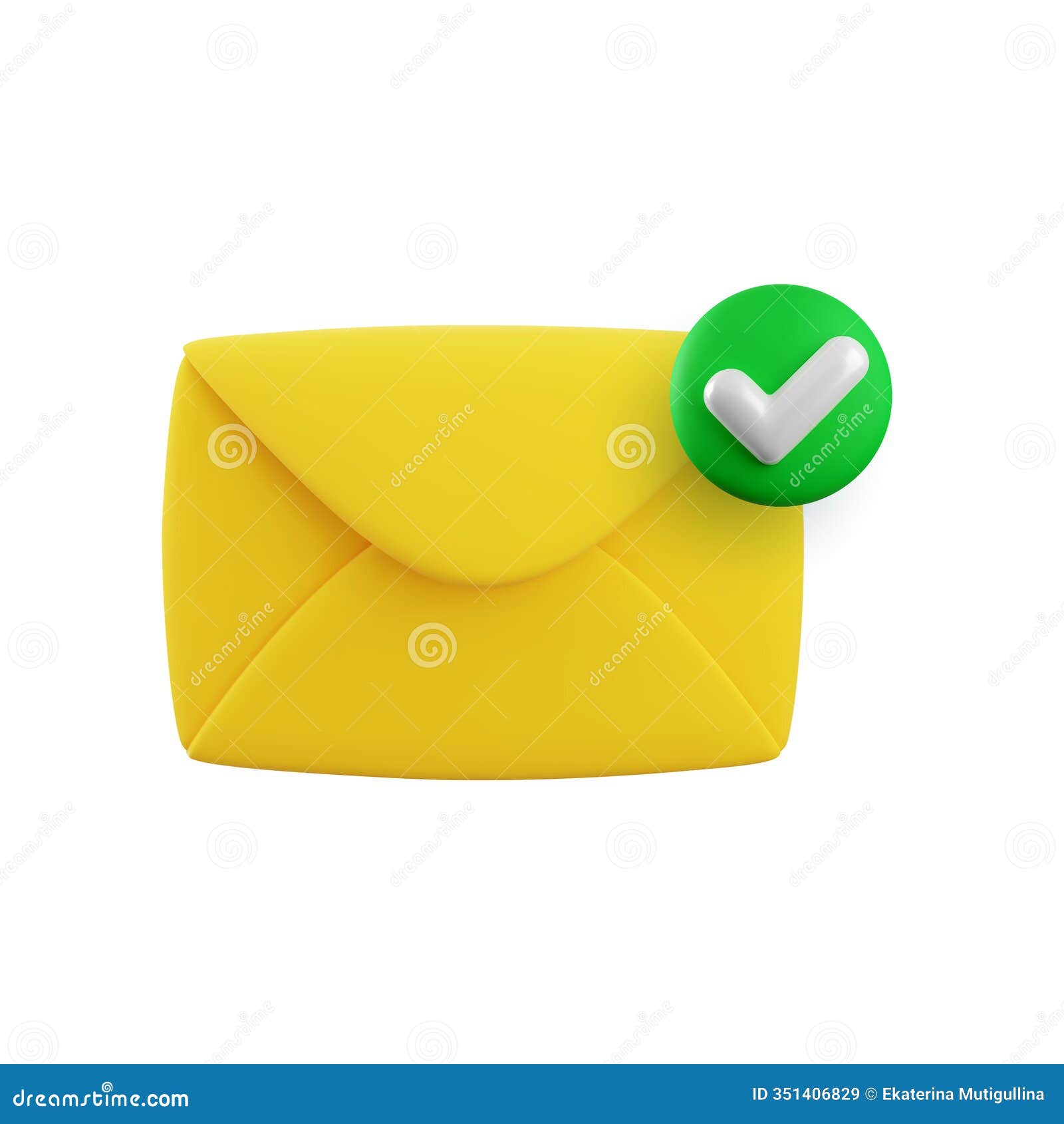 Vector Cartoon 3d Confirmed Message Icon. 3d Render Closed Yellow ...