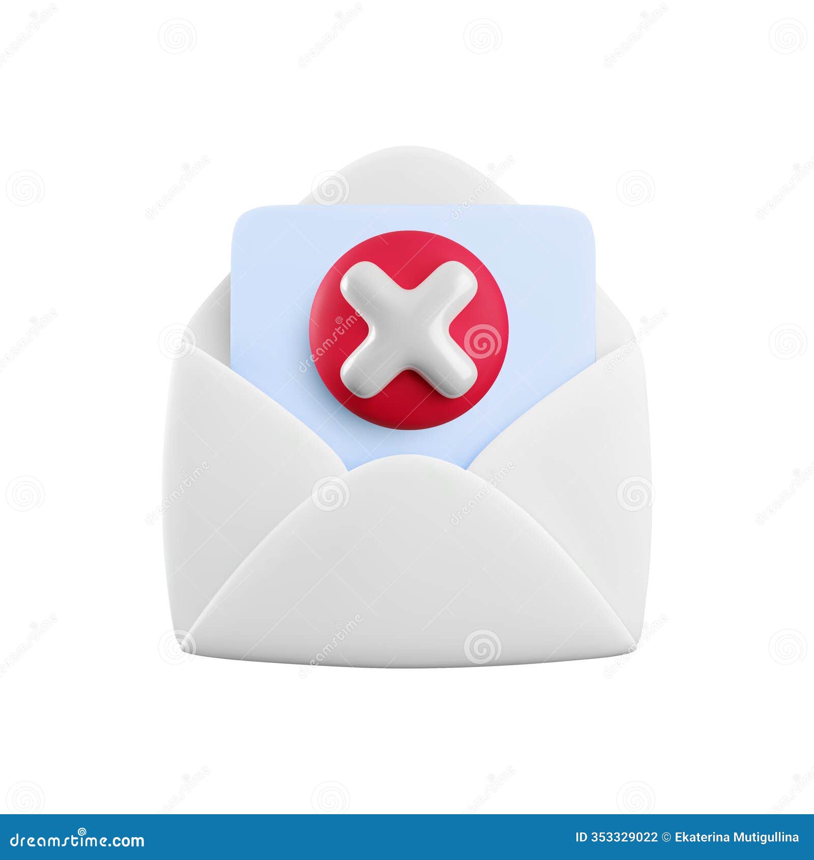 Vector Cartoon 3d Error Message Icon. 3d Render Open Envelope with ...