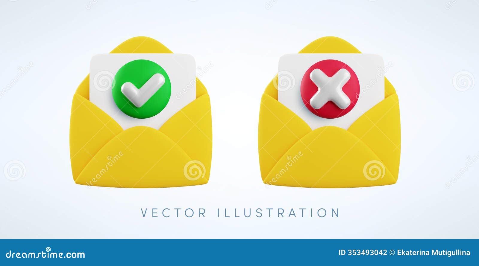 Vector Cartoon 3d Message Checkmark Icon Set. 3d Render Approved and ...