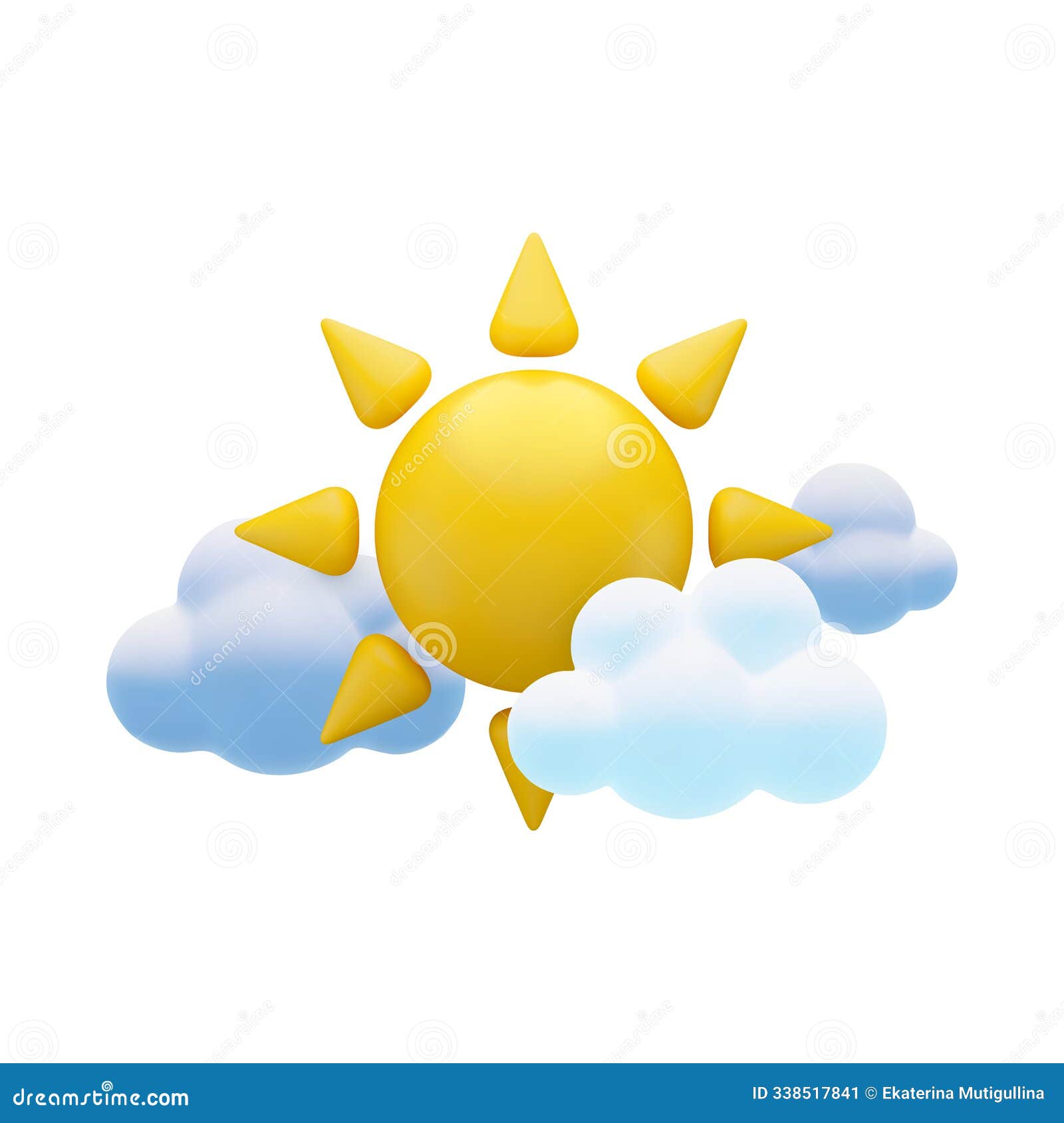 Vector Cartoon 3d Sun with Rays and Clouds Weather Concept. Cute 3d ...