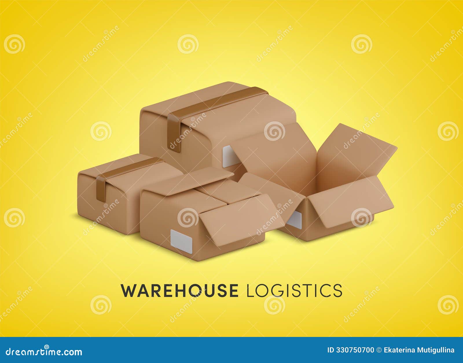 Vector Cartoon 3d Warehouse Logistics Banner. Cute Realistic 3d Boxes ...