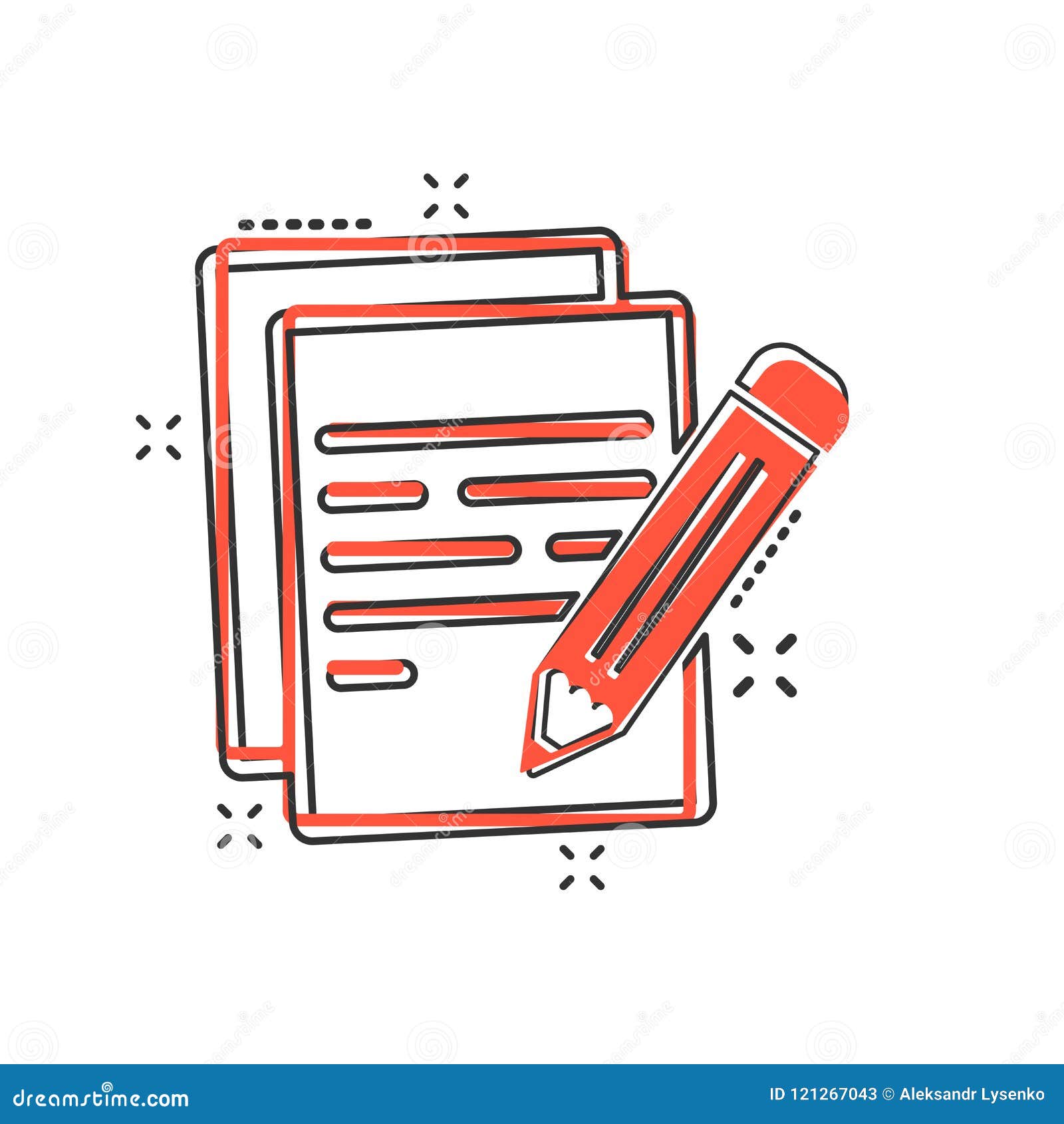 Vector Cartoon Document with Pencil Icon in Comic Style. Note Wi Stock ...