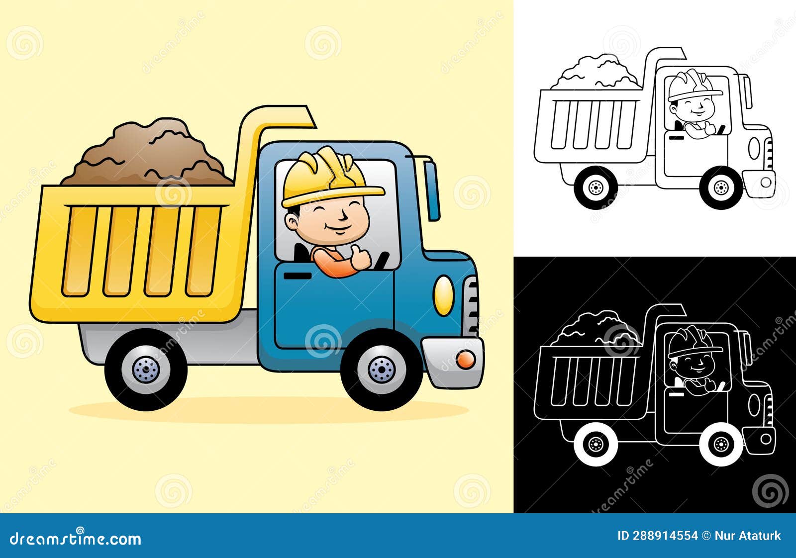 Vector Cartoon of Dump Truck with Happy Driver Stock Vector ...