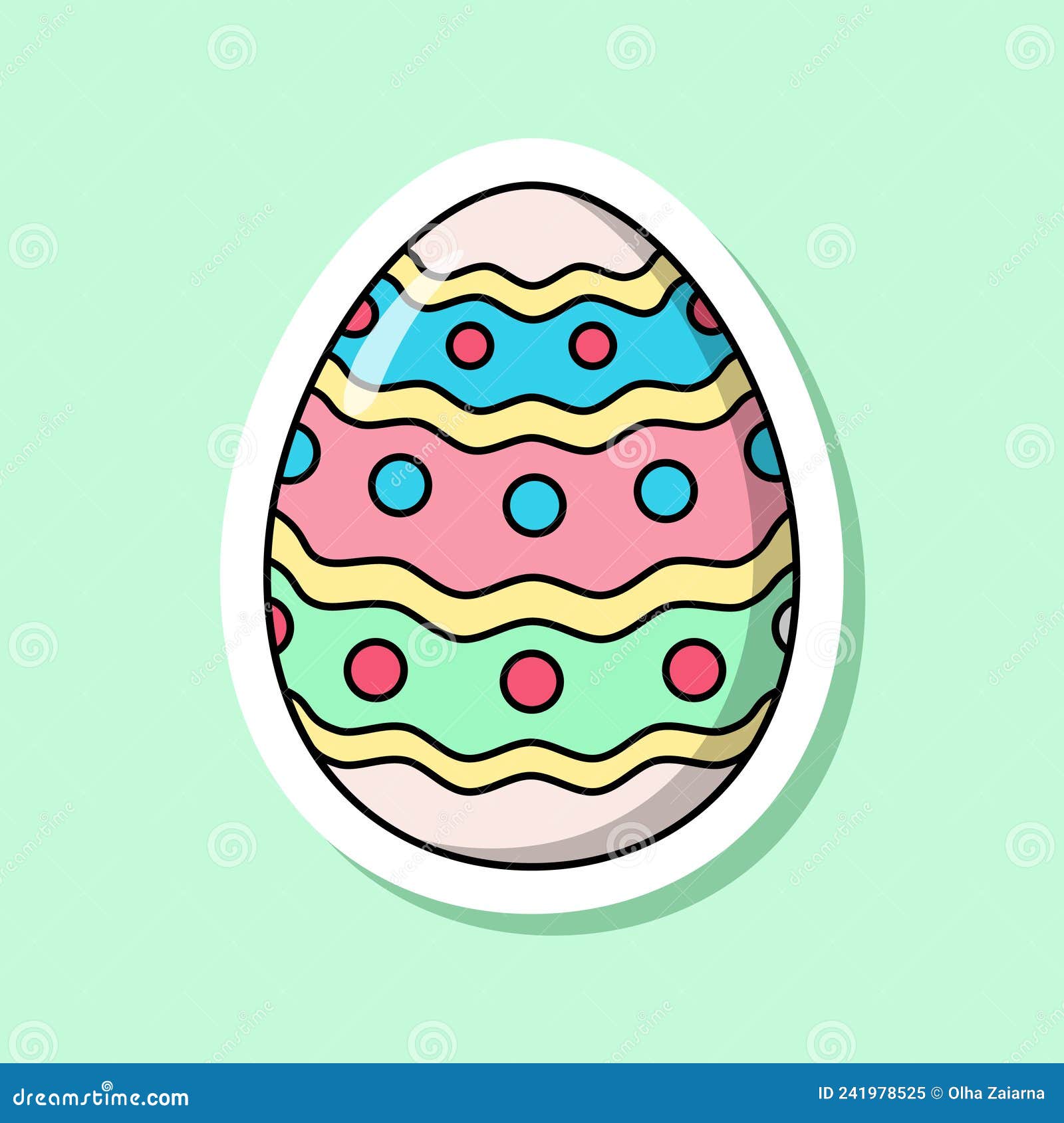 Vector Cartoon Easter Egg Sticker with Colorful Stripes Stock Vector ...