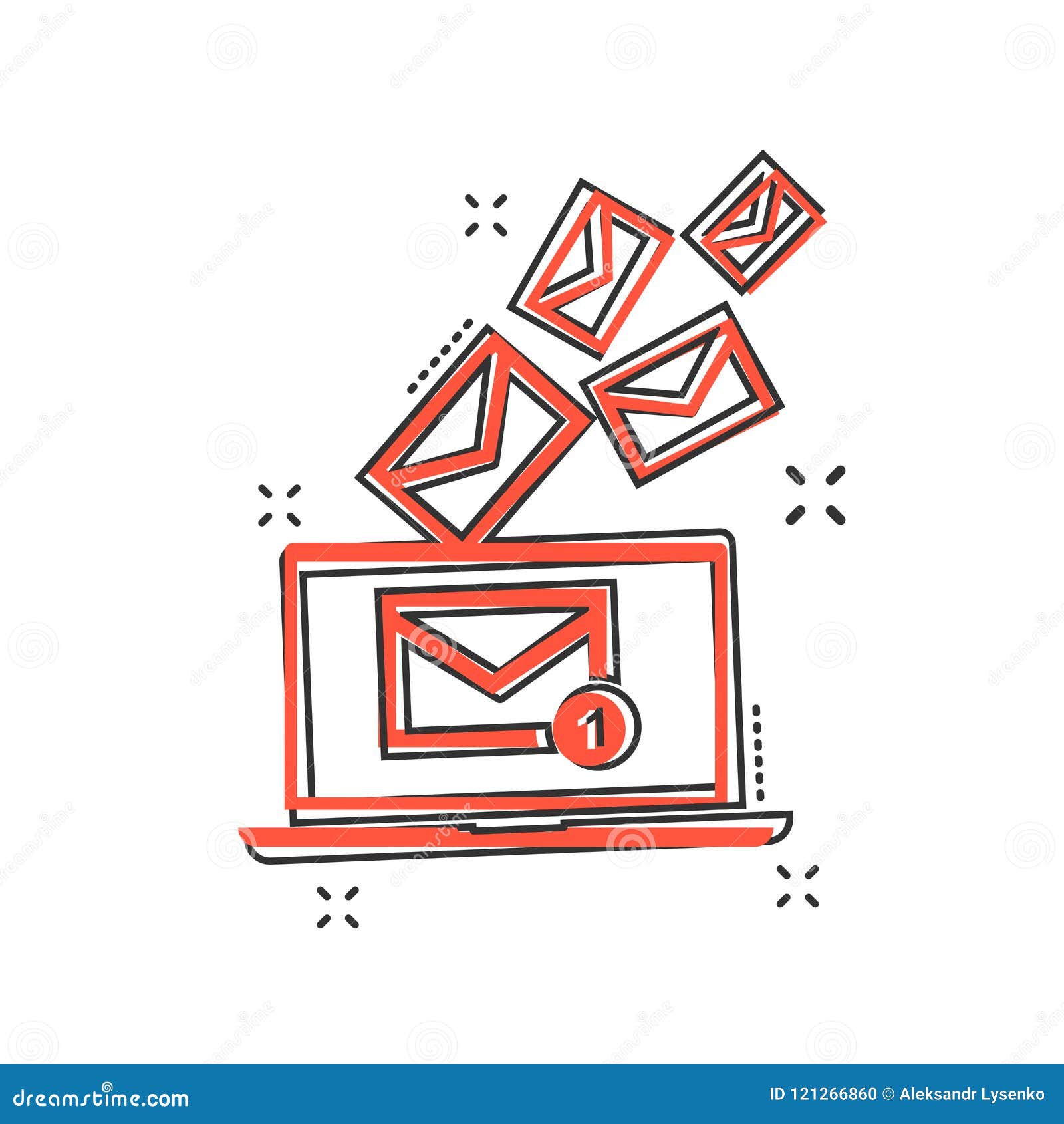 Vector Cartoon Email Envelope Message on Laptop Icon in Comic St Stock ...