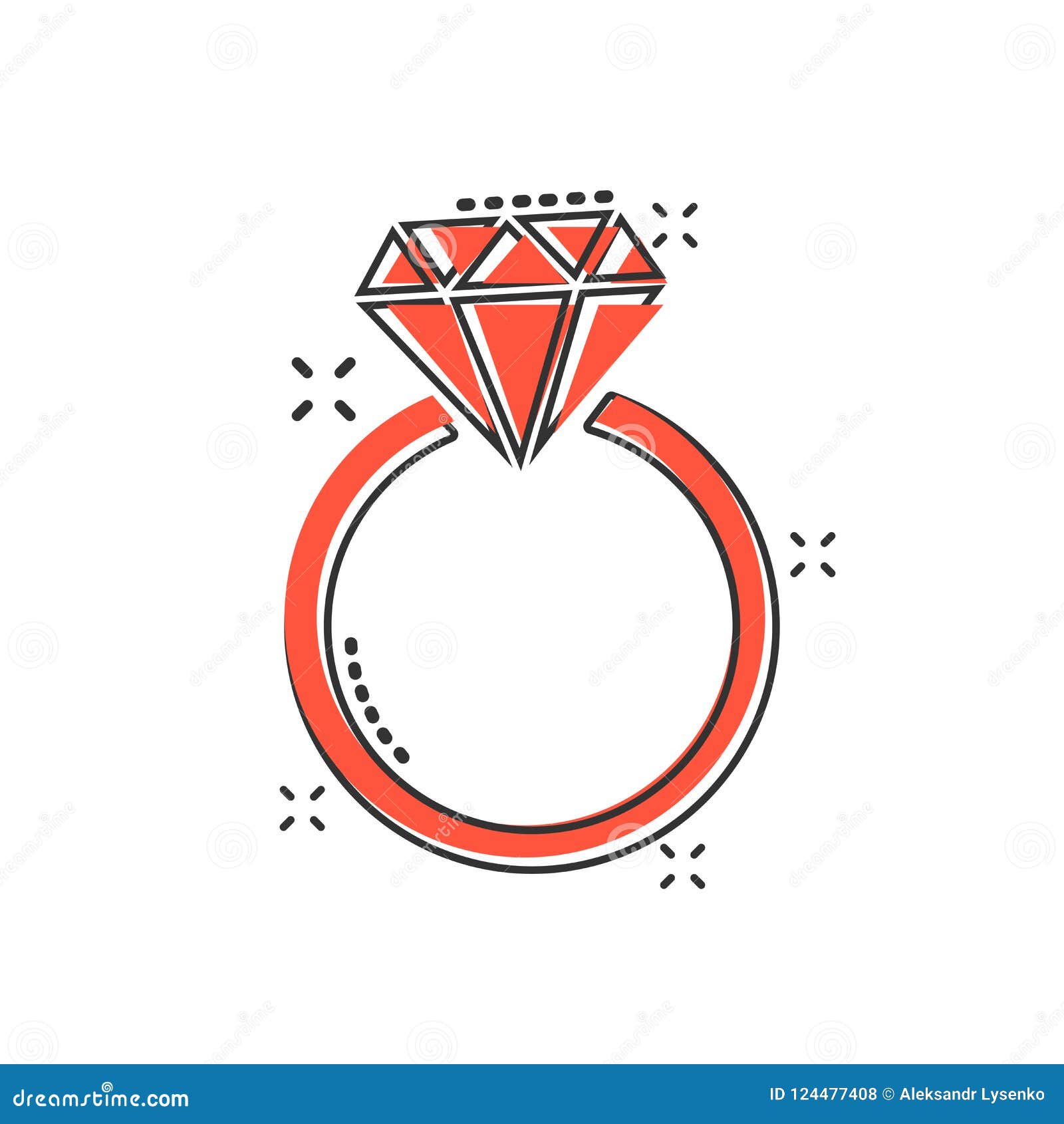 Vector Cartoon Engagement Ring with Diamond Icon in Comic Style. Stock ...