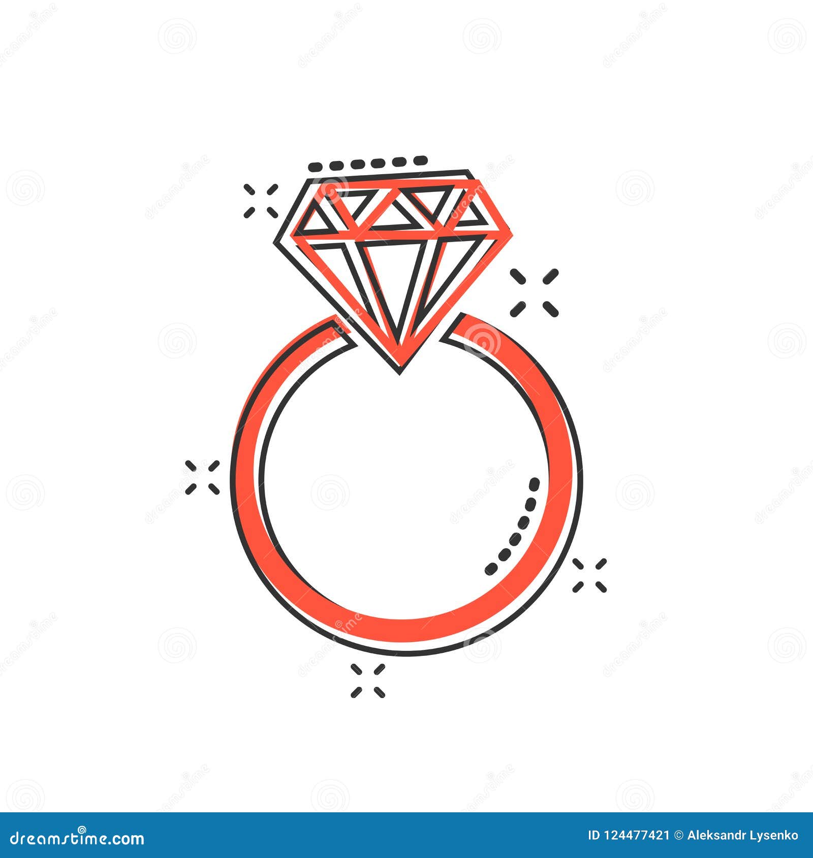Vector Cartoon Engagement Ring with Diamond Icon in Comic Style. Stock ...