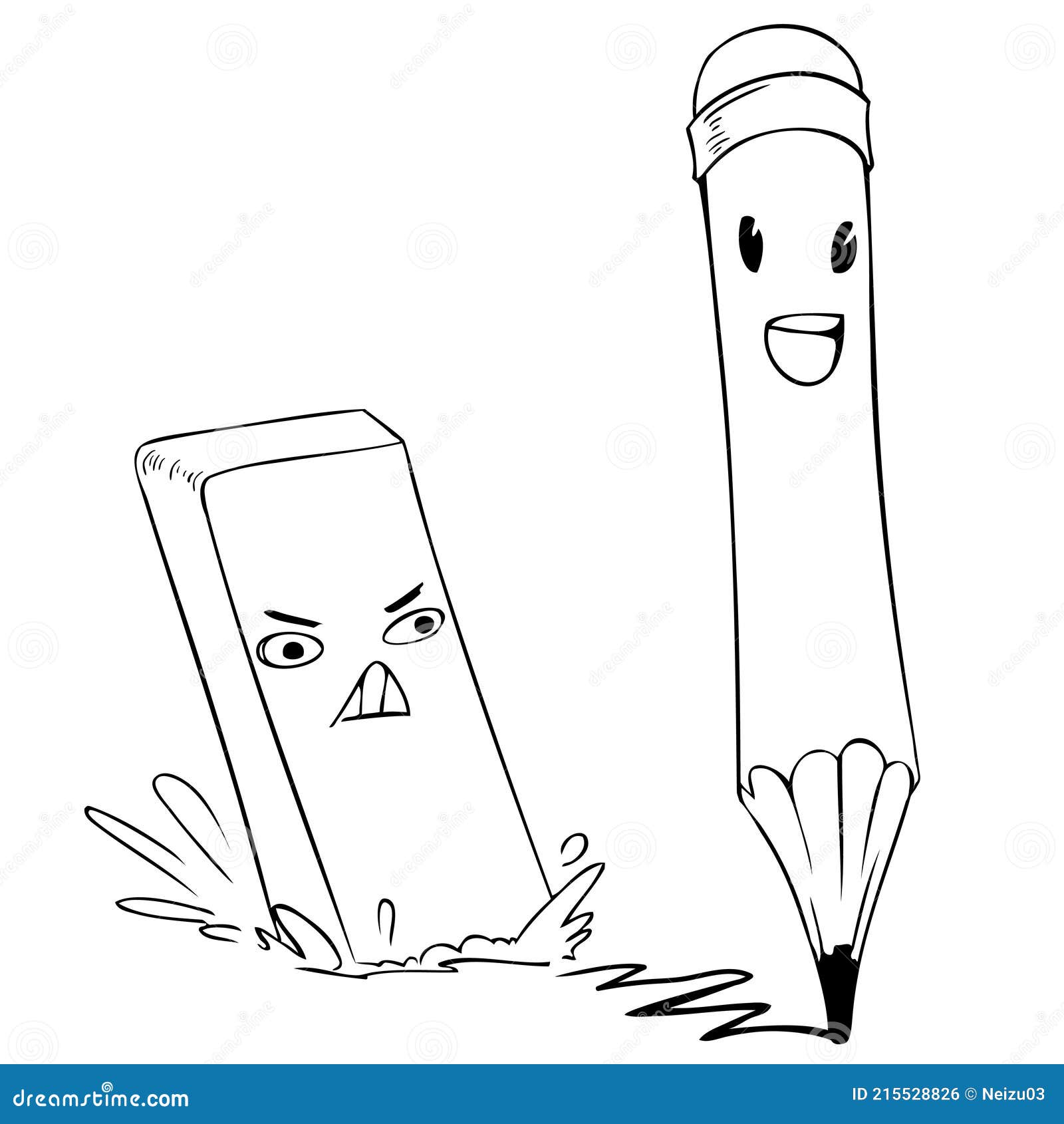 Vector Cartoon Eraser Chasing Pencil Line Stock Vector - Illustration ...