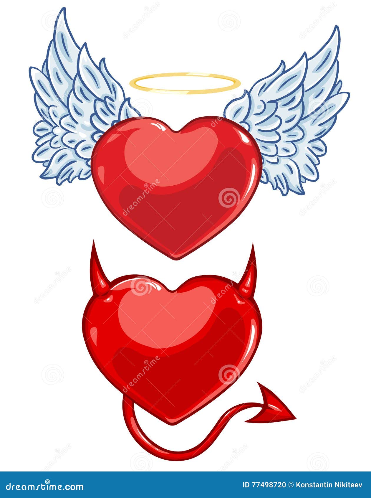 Vector Cartoon Evil and Angels Hearts Stock Vector - Illustration of ...