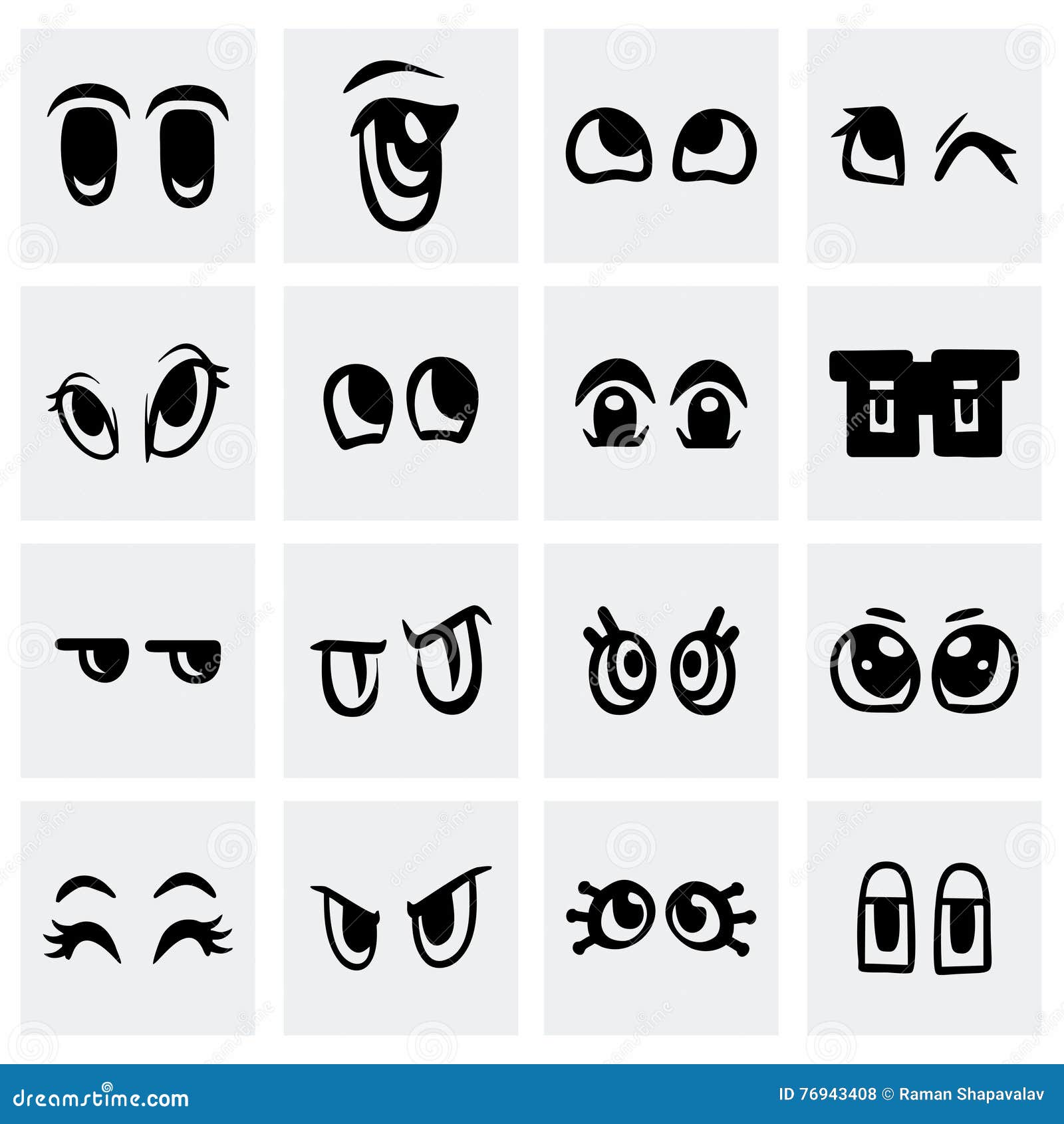 Vector Cartoon Eyes Icon Set Stock Vector - Illustration of angry ...