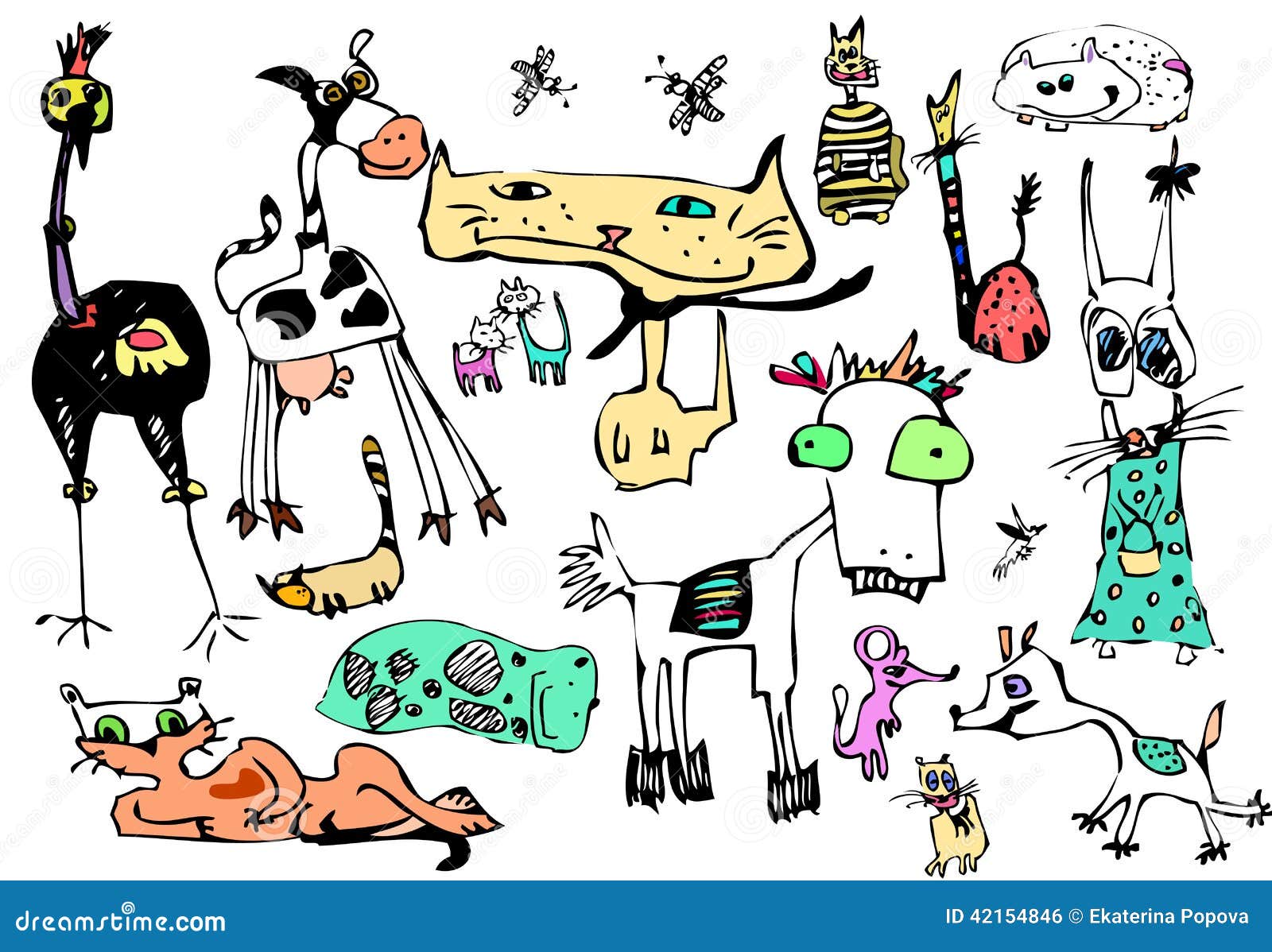 Vector Cartoon Fanny Animals Set Stock Vector - Illustration of droll ...