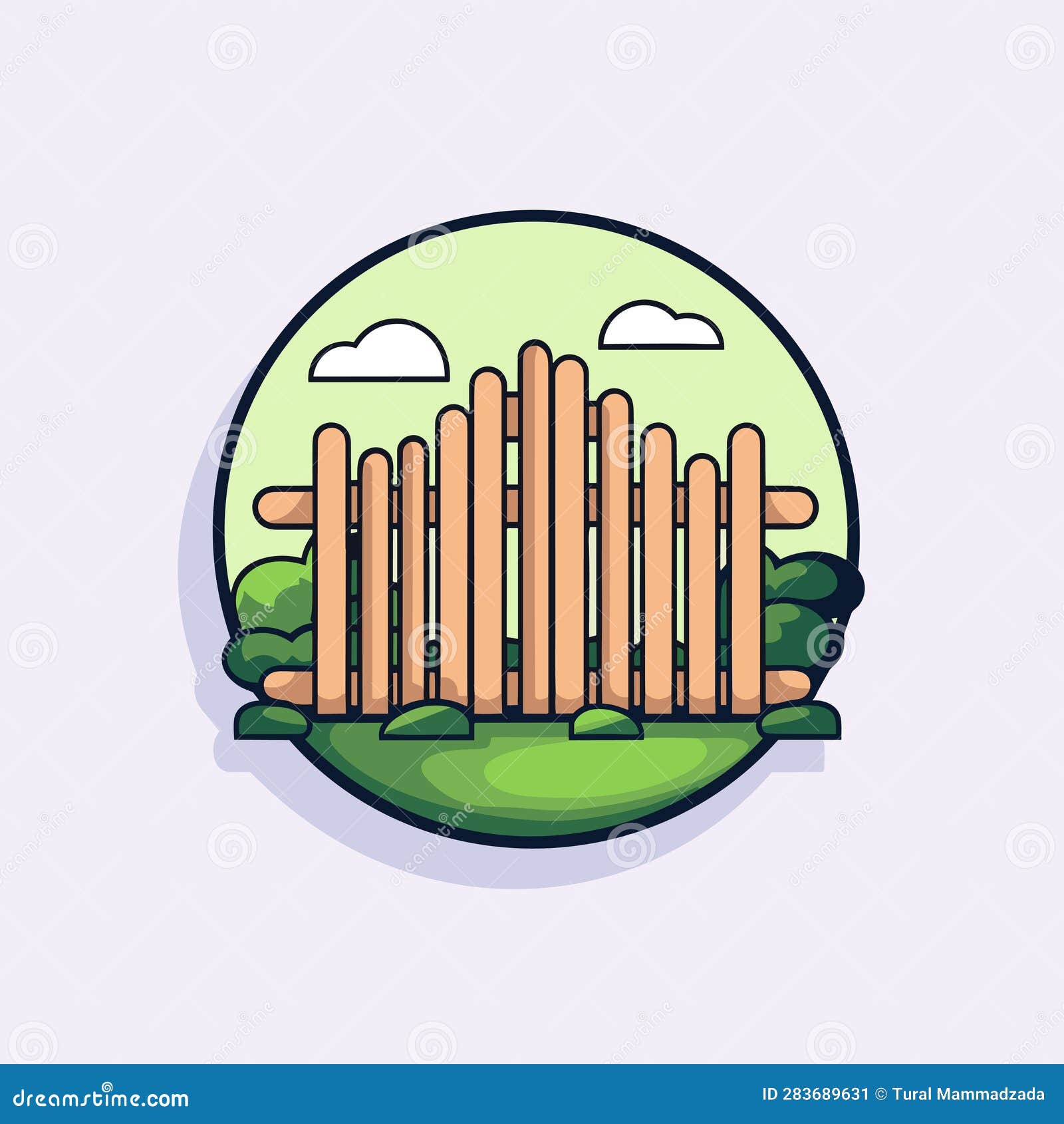 Vector of a Cartoon Field with a Fence in the Middle Stock Vector ...