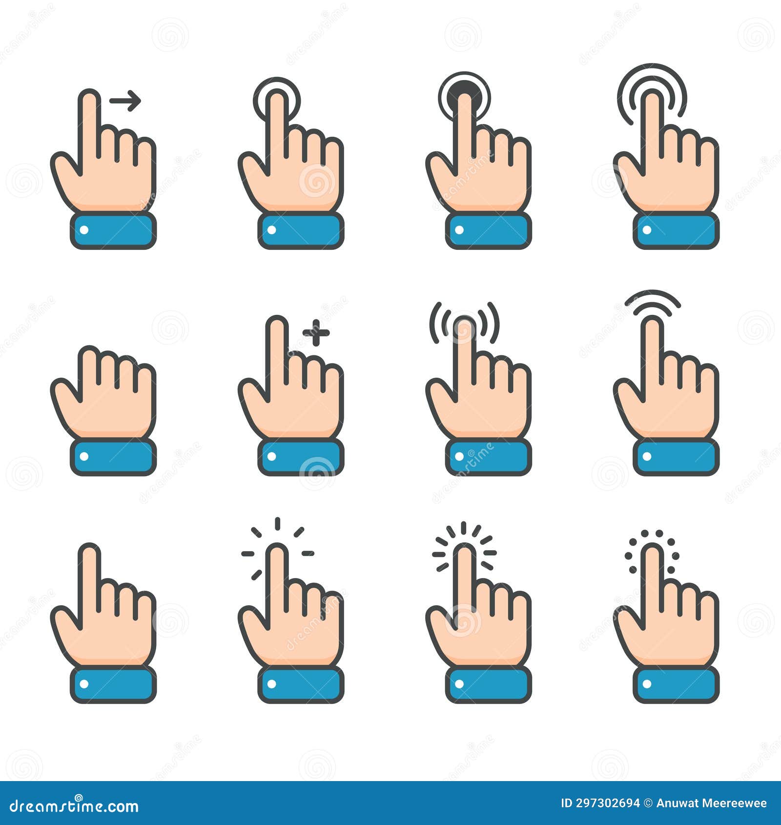 Vector Cartoon Finger Mouse Cursor in Various Gestures for Mobile Touch ...