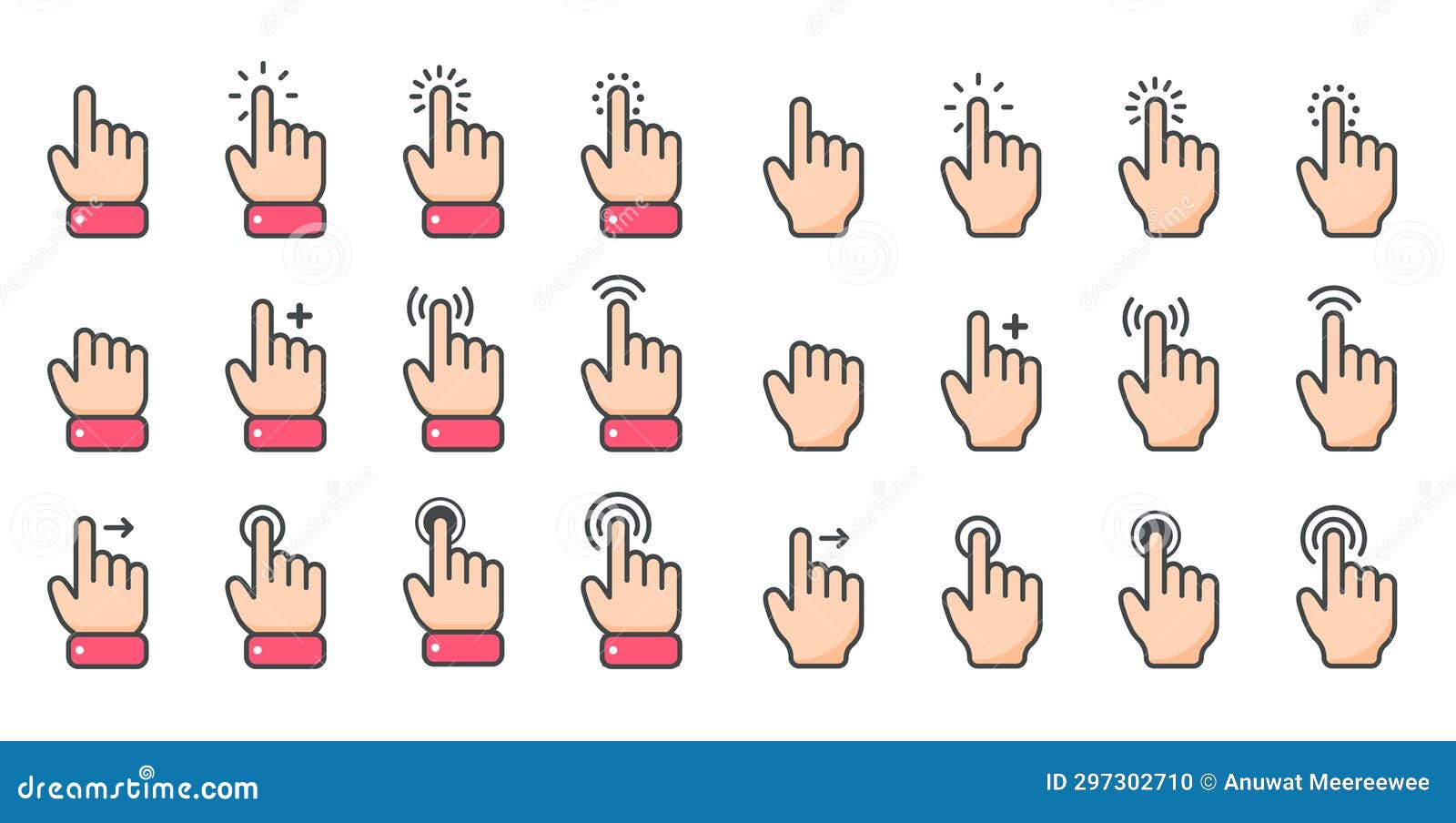 Vector Cartoon Finger Mouse Cursor in Various Gestures for Mobile Touch ...