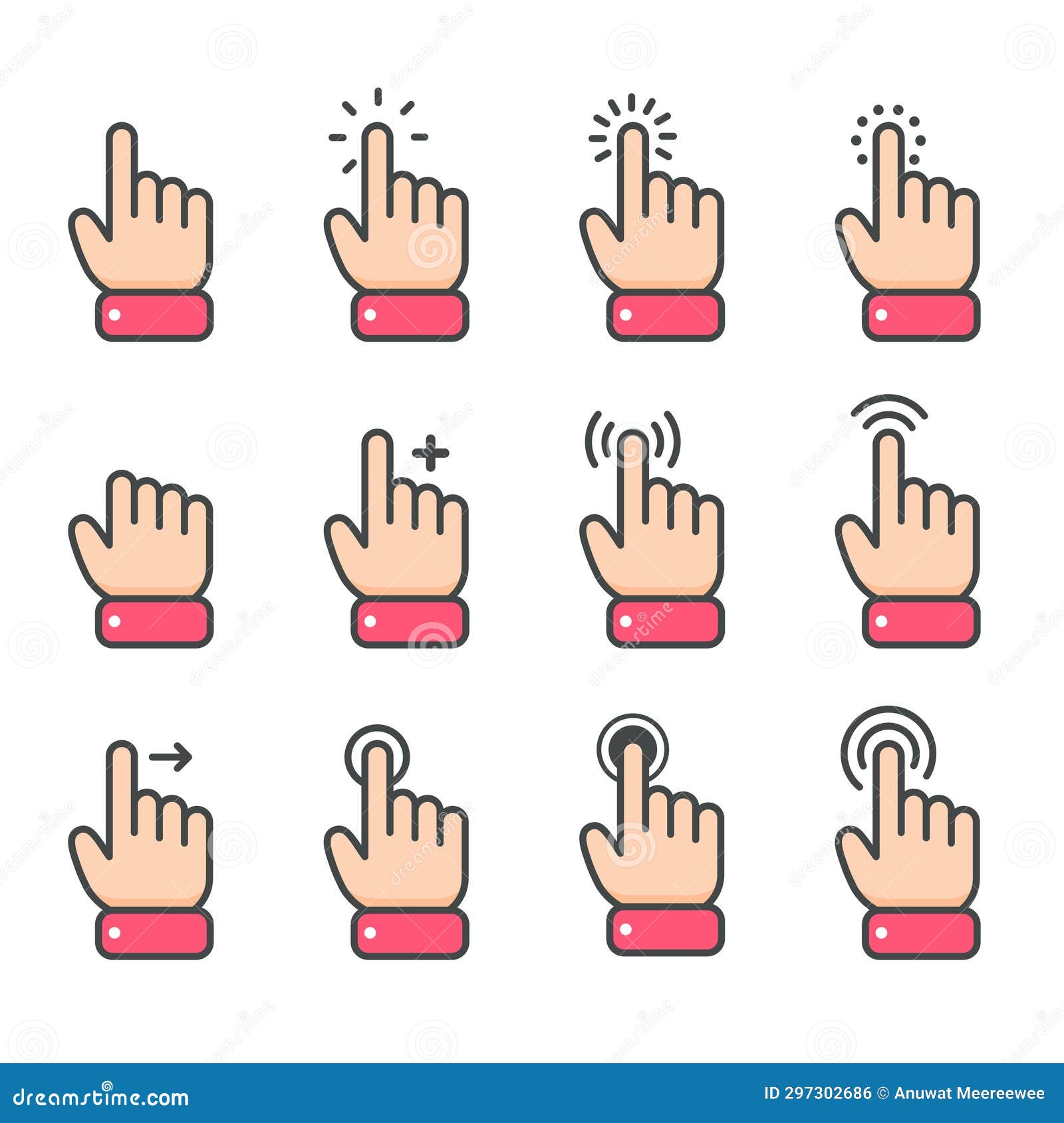 Vector Cartoon Finger Mouse Cursor in Various Gestures for Mobile Touch ...