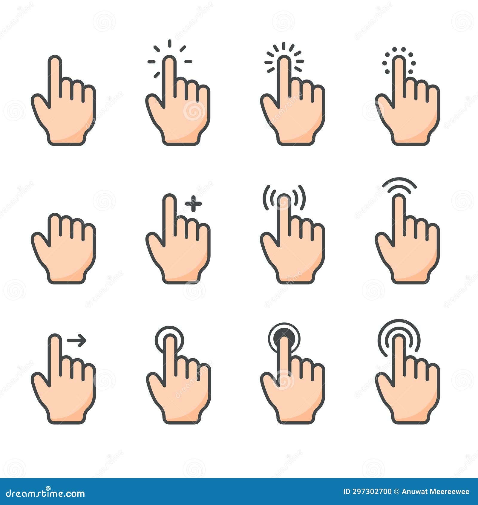 Vector Cartoon Finger Mouse Cursor in Various Gestures for Mobile Touch ...