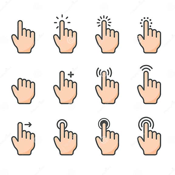 Vector Cartoon Finger Mouse Cursor in Various Gestures for Mobile Touch ...