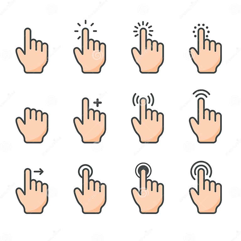 Vector Cartoon Finger Mouse Cursor in Various Gestures for Mobile Touch ...