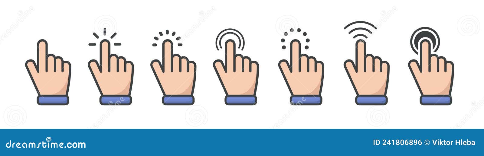 Vector Cartoon Finger. Touch or Click Icon Mouse Cursor in Various ...