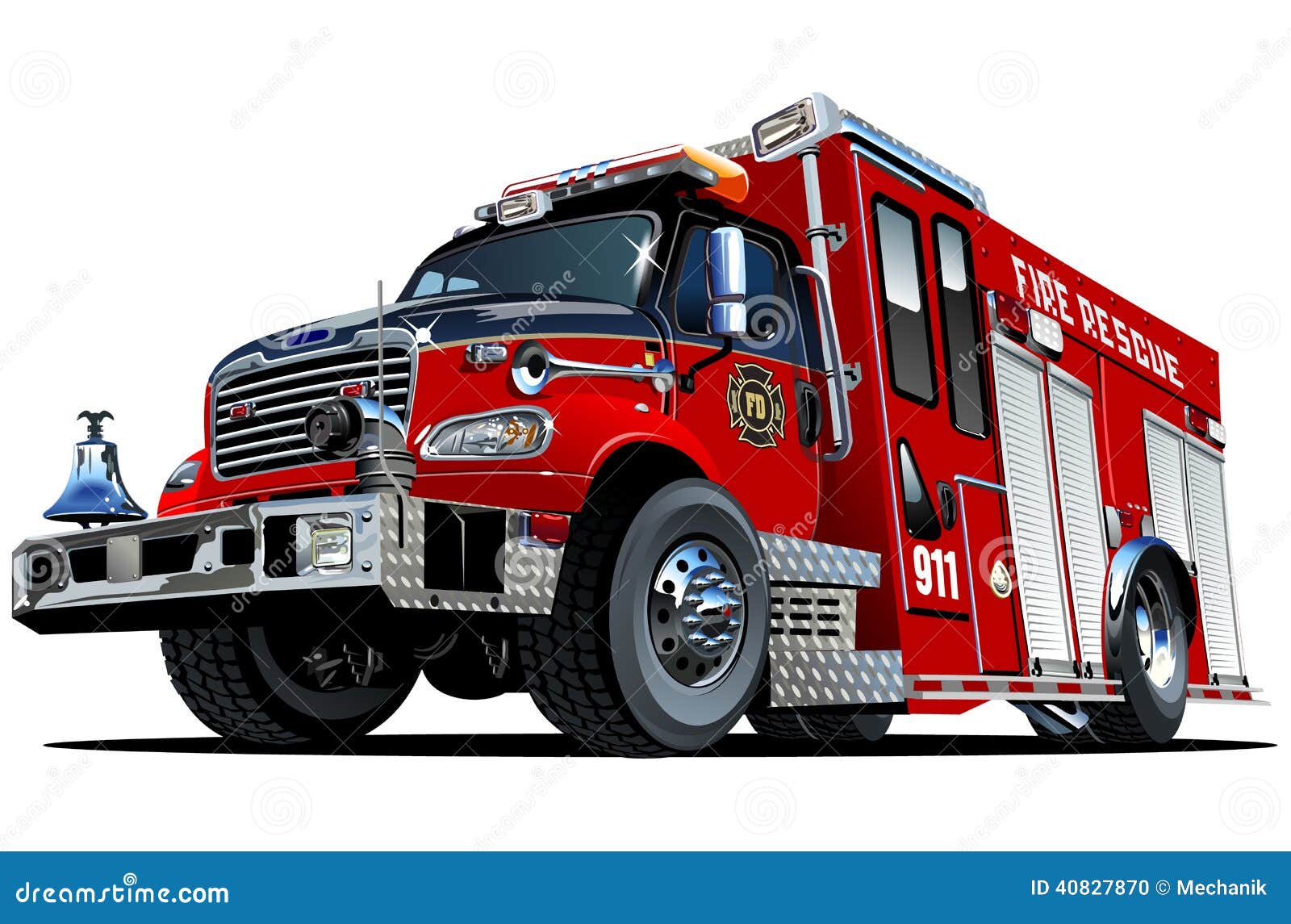 Vector Cartoon Fire Truck stock vector. Illustration of chrome - 40827870