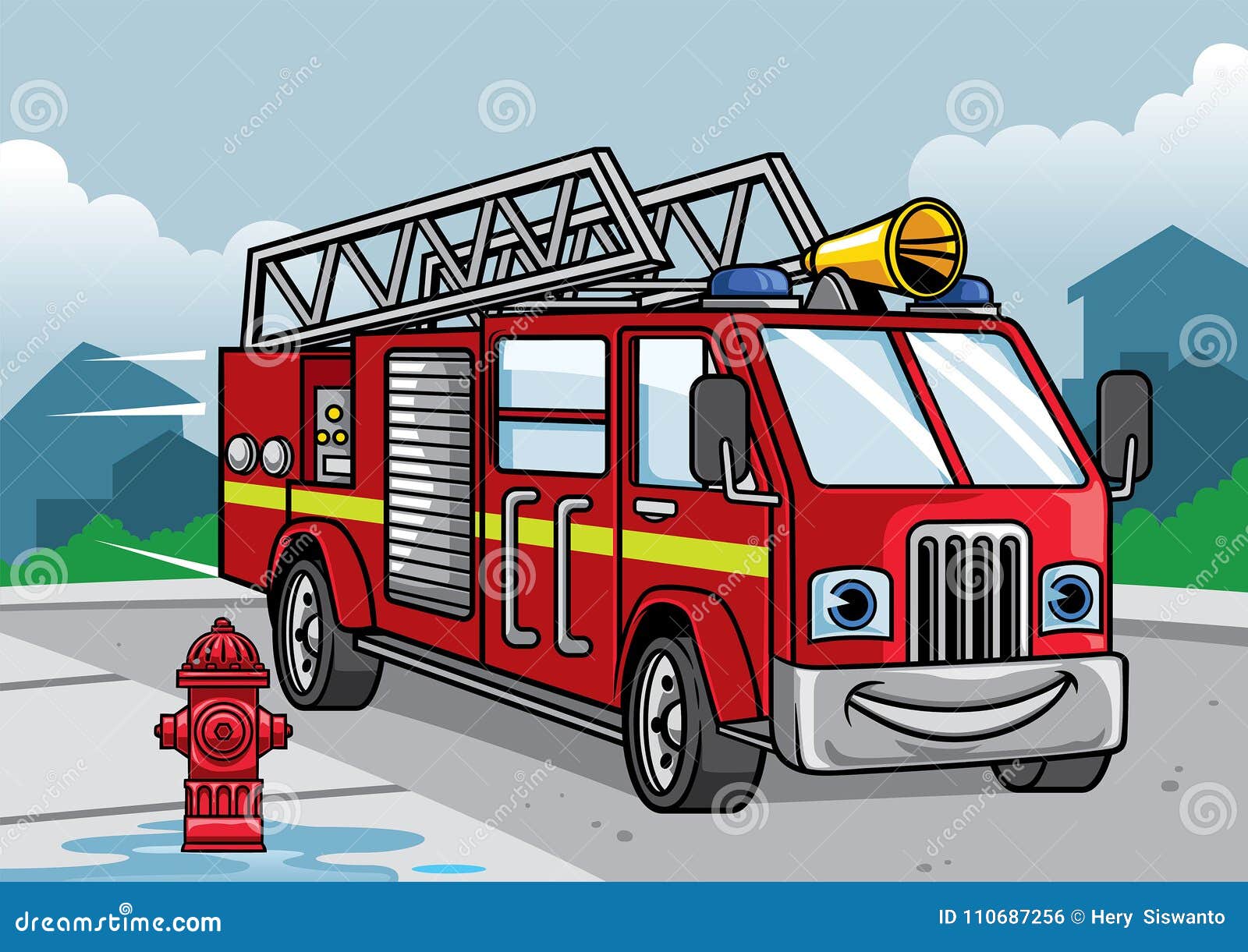 Cartoon of Firefighter Truck Illustration Stock Vector - Illustration ...