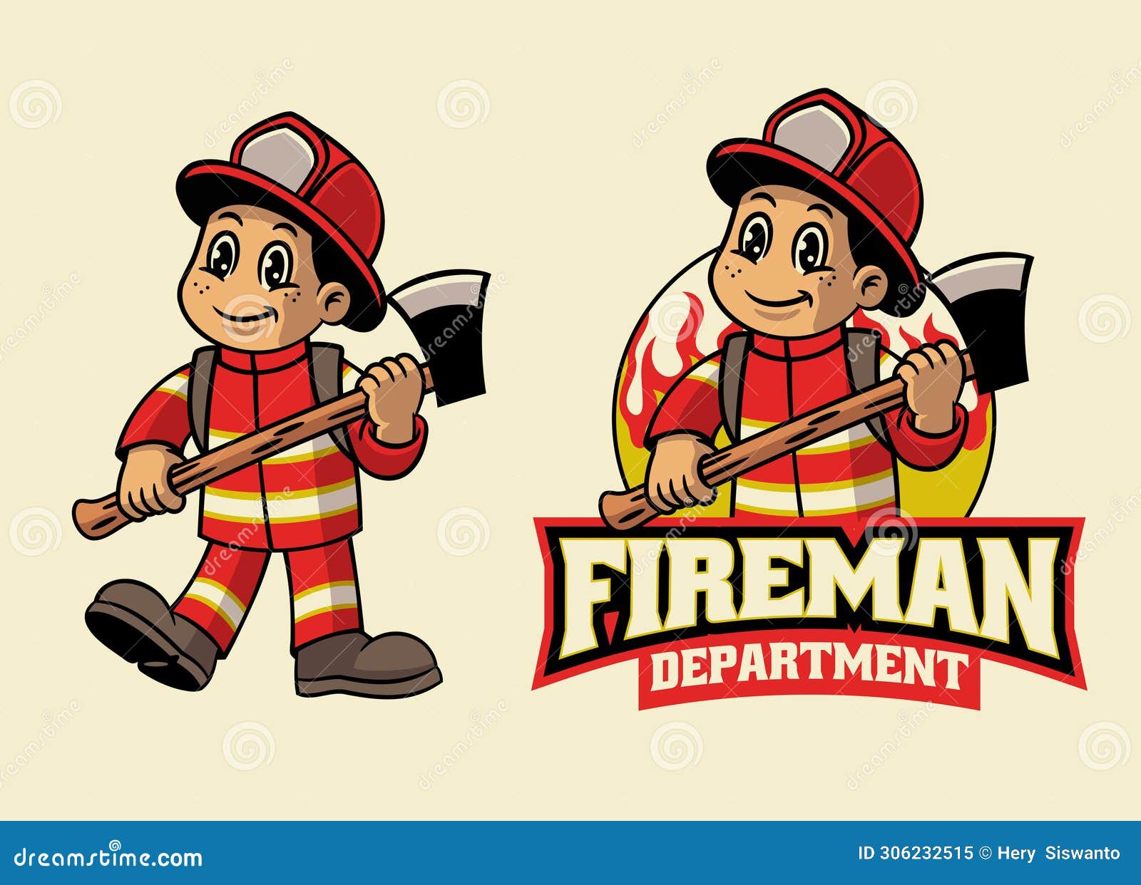 Cartoon of Fireman Mascot Logo Design Stock Vector - Illustration of ...