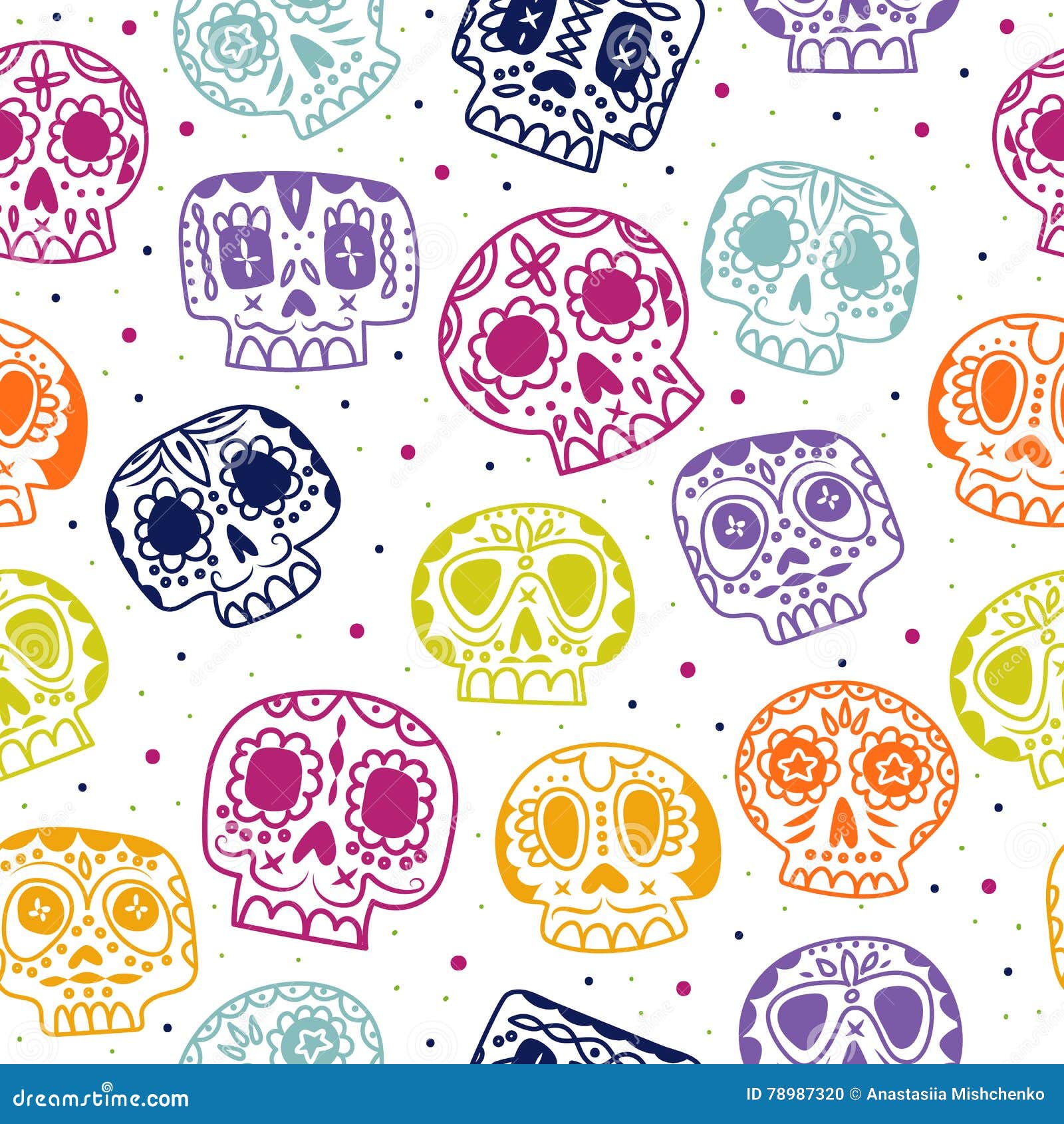 Day Of The Dead Seamless Pattern. Sugar Skull Texture, Dancing Skeleton ...