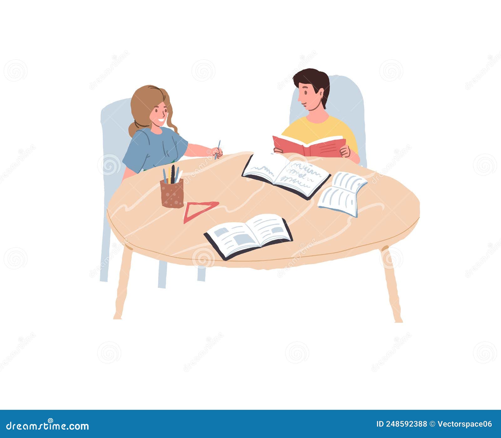 Flat Cartoon Kid Characters Students Study at Table,happy Fun Childhood ...